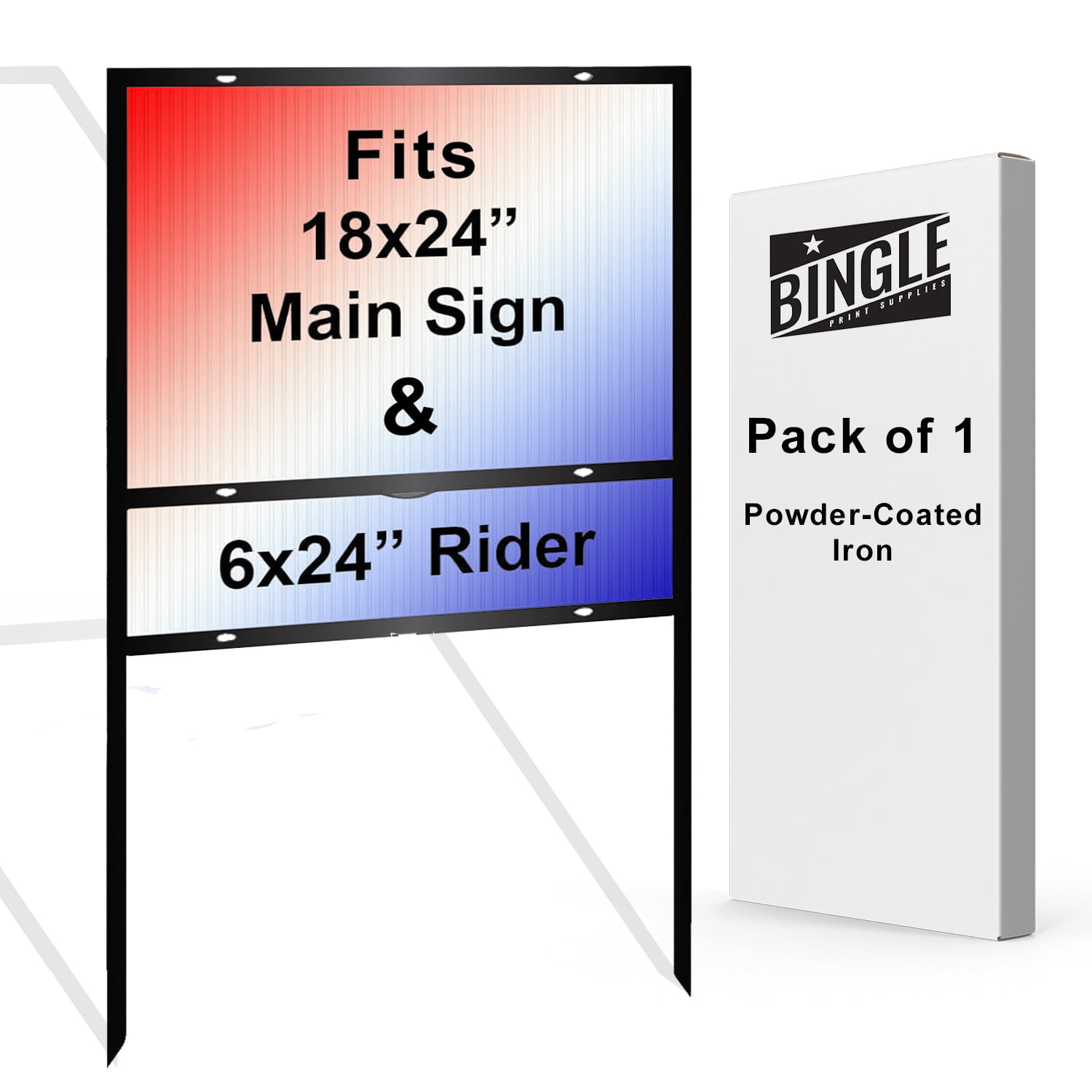 BINGLE Pro Metal H-Frame Sign Stand with Rider Slot, 18x24" & 6x24 ...