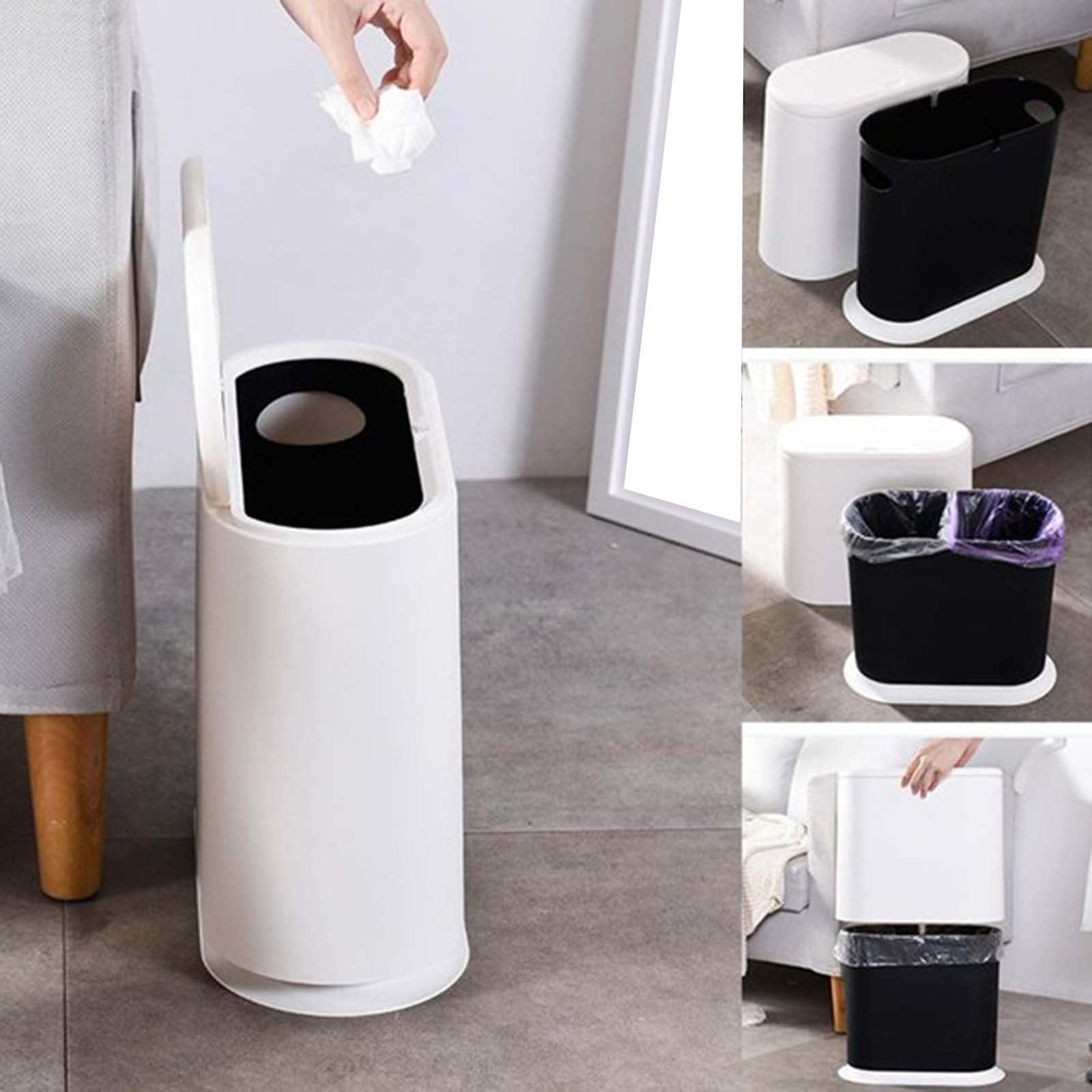 BINGLI 10 Liter Slim Plastic Trash Can with Lid 2.4 Gallon Waste Basket ...