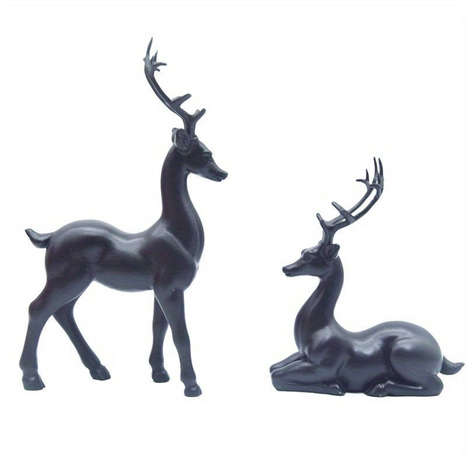 BINGLI 2Pcs Christmas Reindeer Figurines, Resin Elk Sculpture Miniature ...