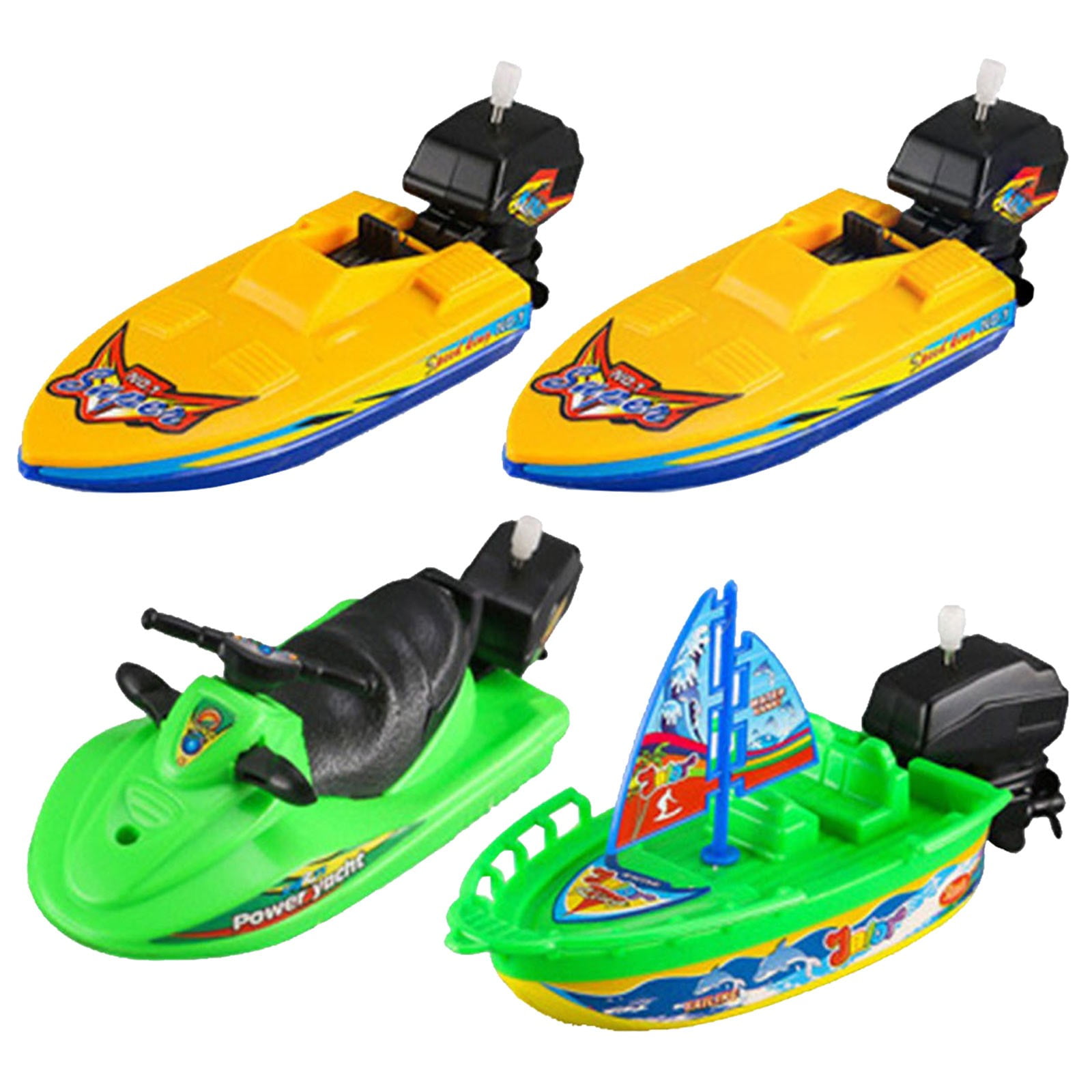 BINGLI 4 Pack Bathtub Boats Toys, Clockwork Motorboat & Speed Boat Bath ...