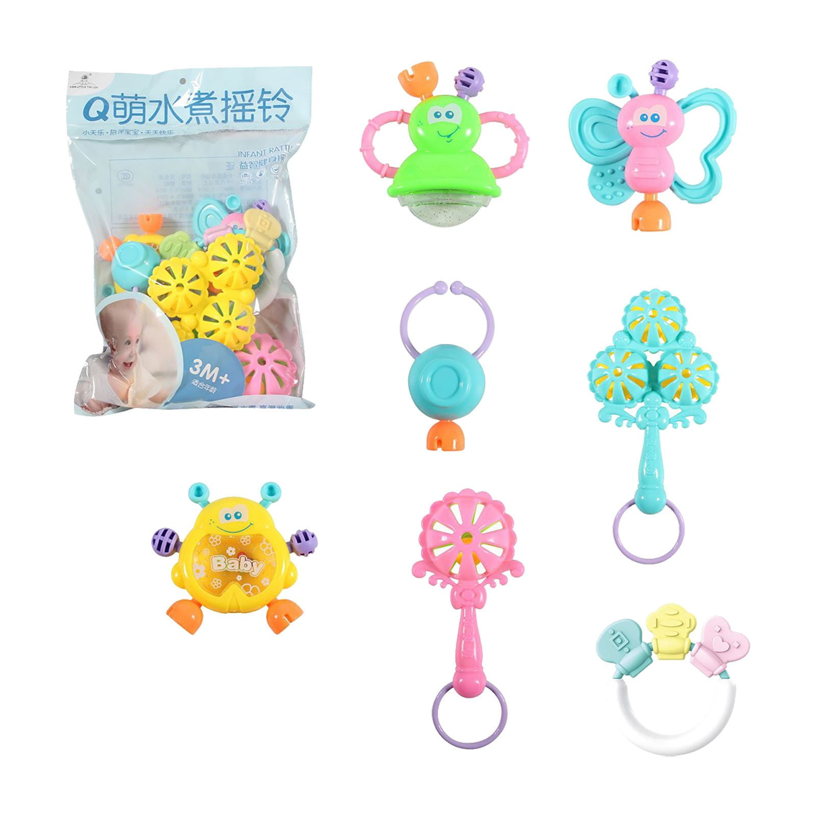 BINGLI 7PCS Baby Rattles Toys Set, Grab Shake Rattle, Sensory Teether ...