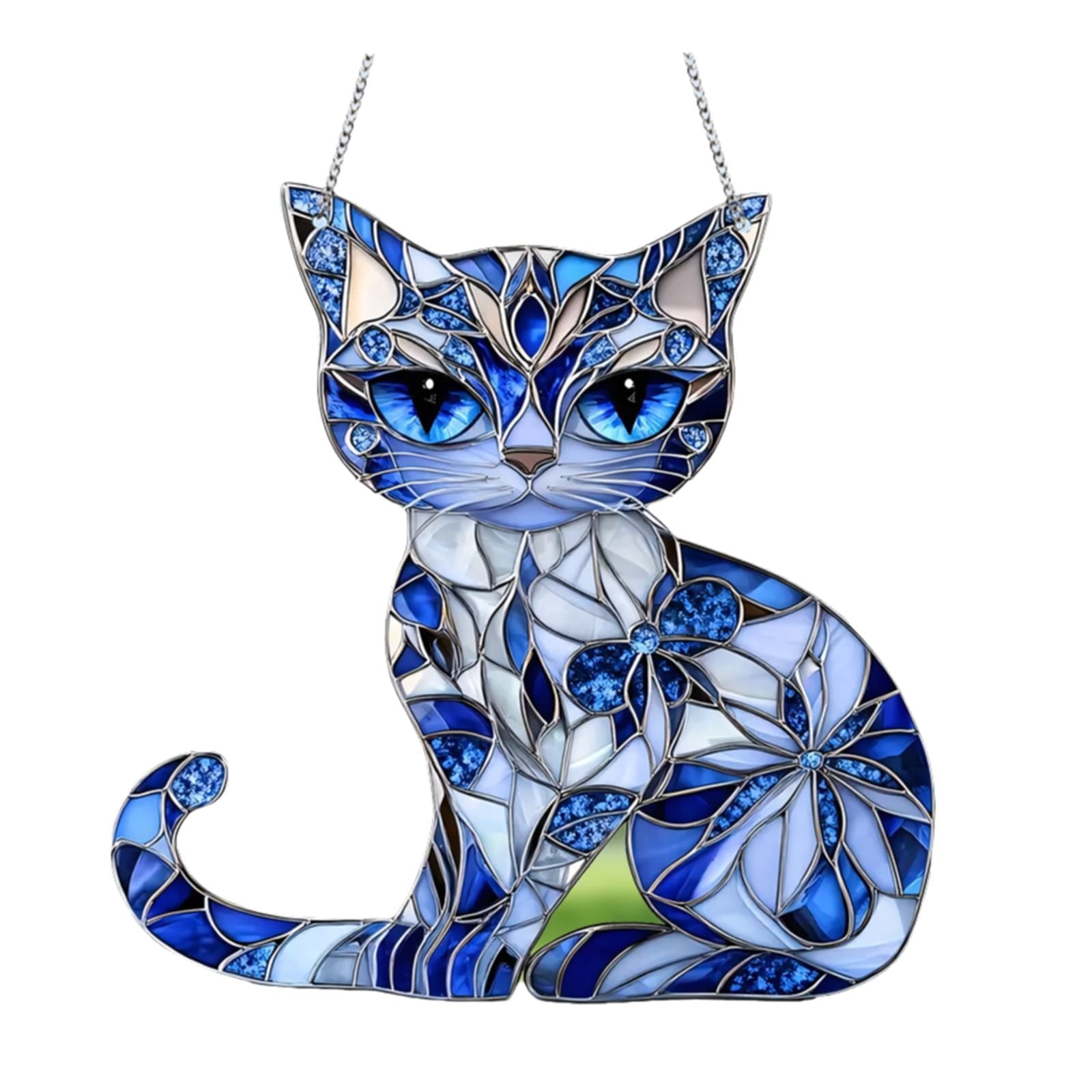 BINGLI Blue & White Cat Suncatcher Windows Hanging Ornament, Three Eyed ...