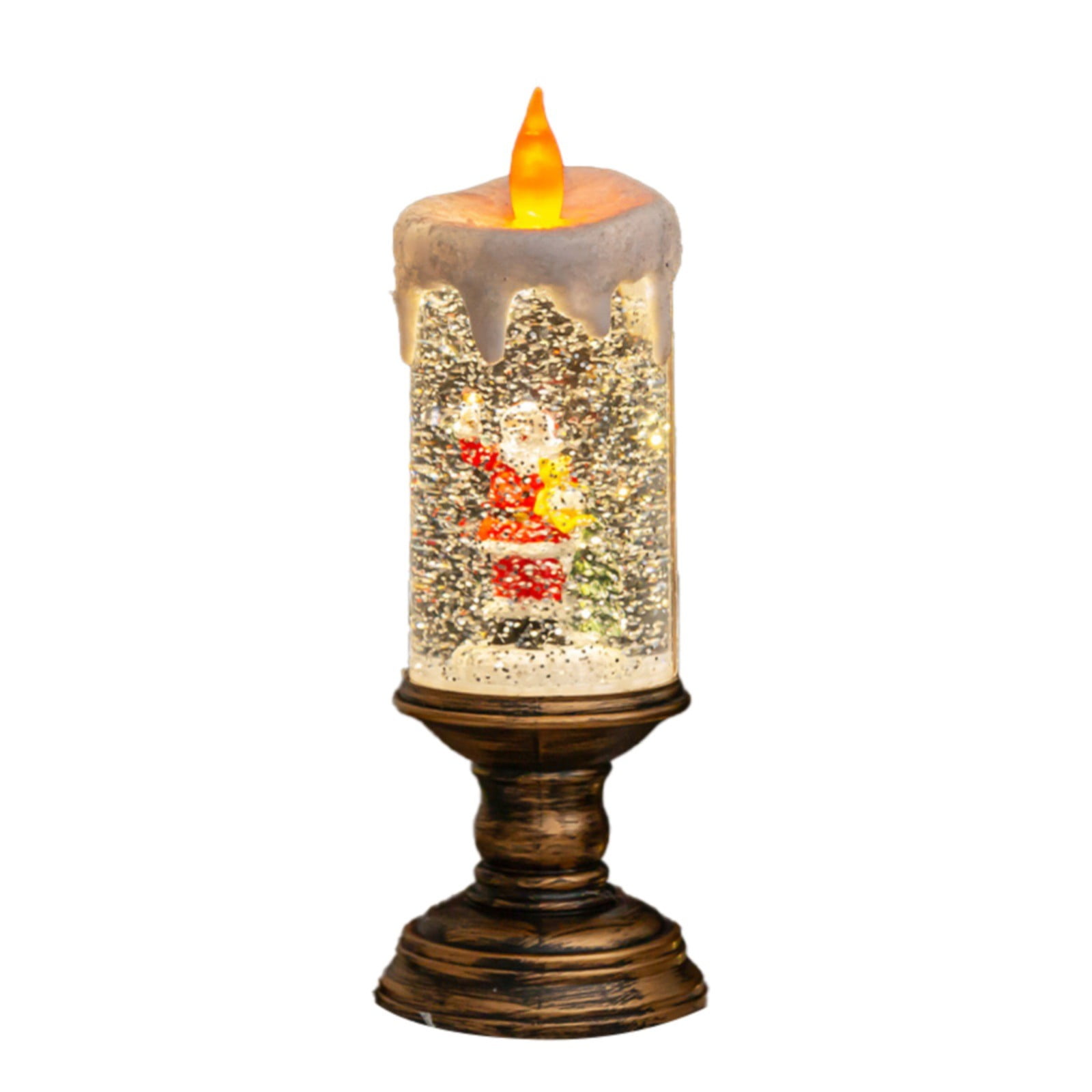 BINGLI Christmas Snow Globe Flameless Candle Lights, Rotating Water ...