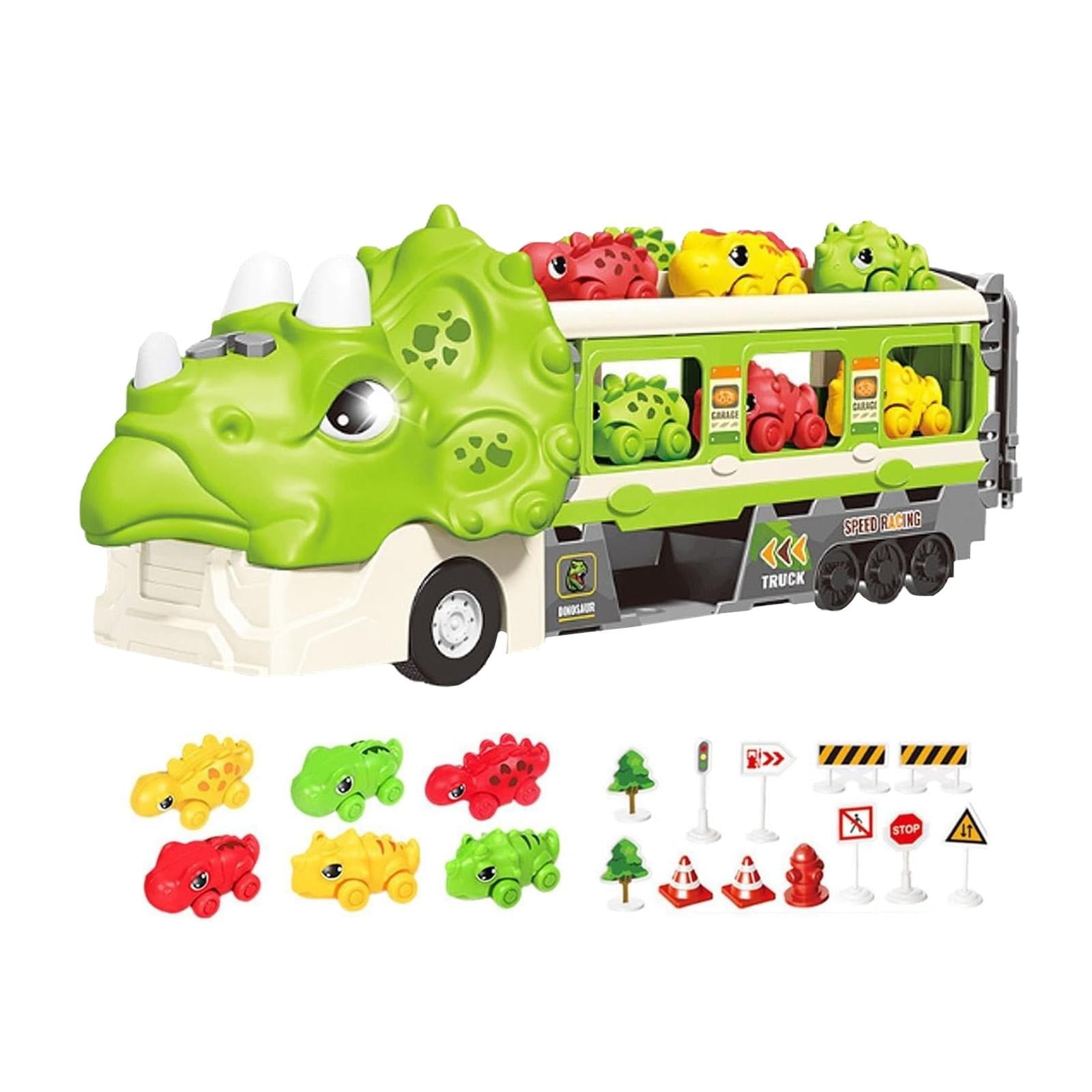 BINGLI Dinosaur Hauler Truck with Ejection Race Track,1 Toy Triceratops ...