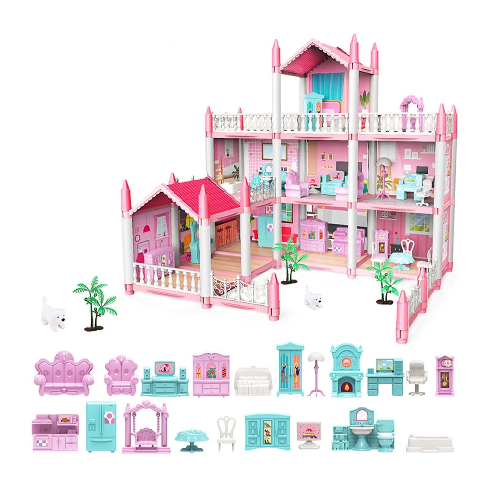 BINGLI Doll House for 3Y+ Accessories and Furniture Vibrant Playhouse ...