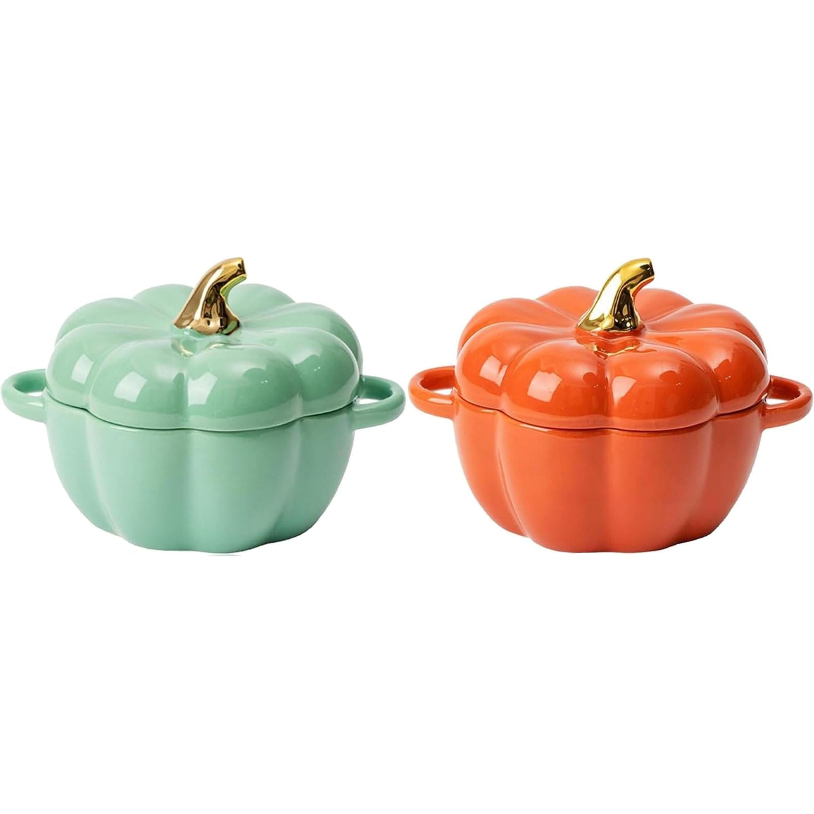 BINGLI Dutch Pot with Lid, Pumpkin Pottery Dessert Saucepan, Mini Baking Dish Cute Pumpkin Bowl ...