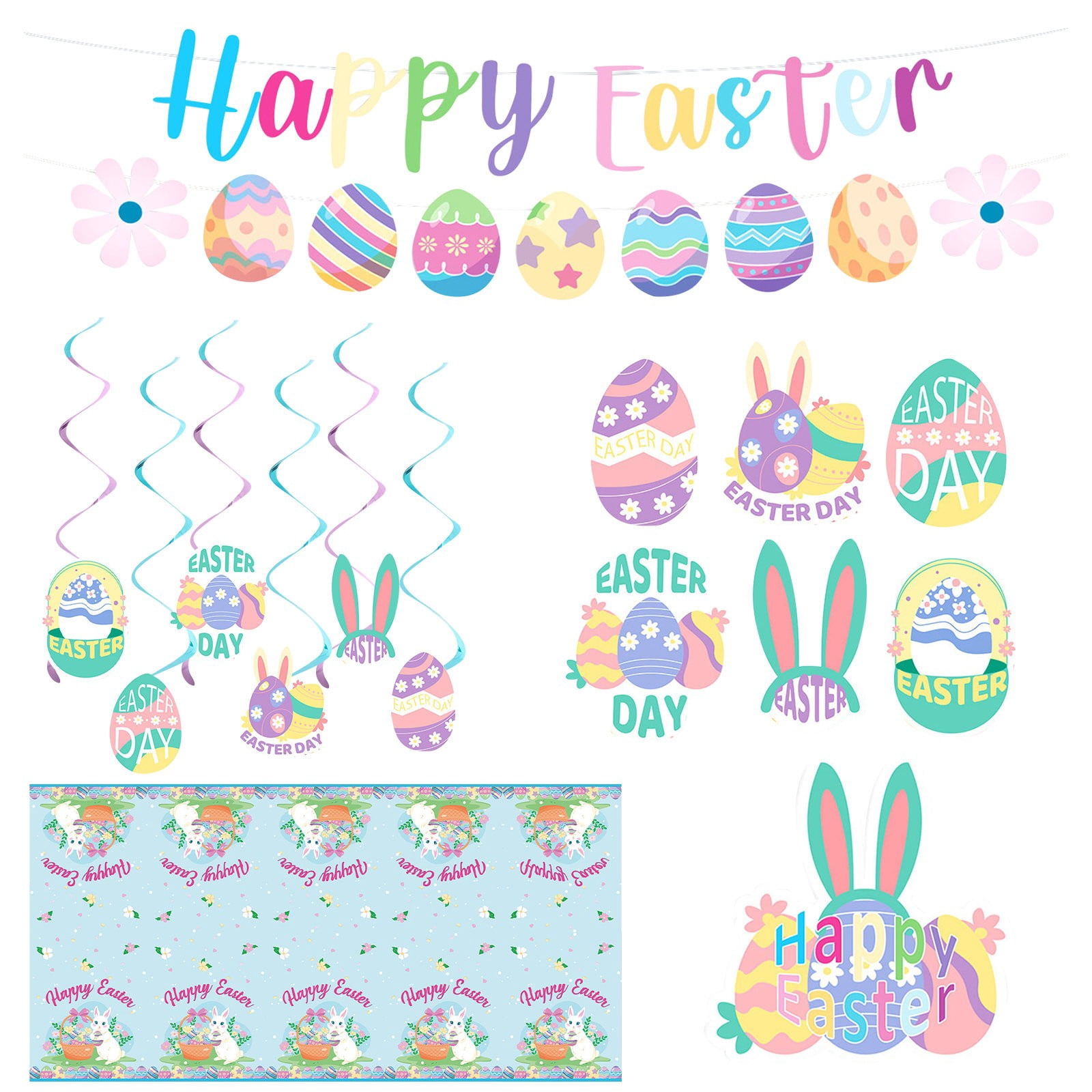 BINGLI Easter Hanging Swirl Ceiling Decorations, Easter Egg and Bunny ...