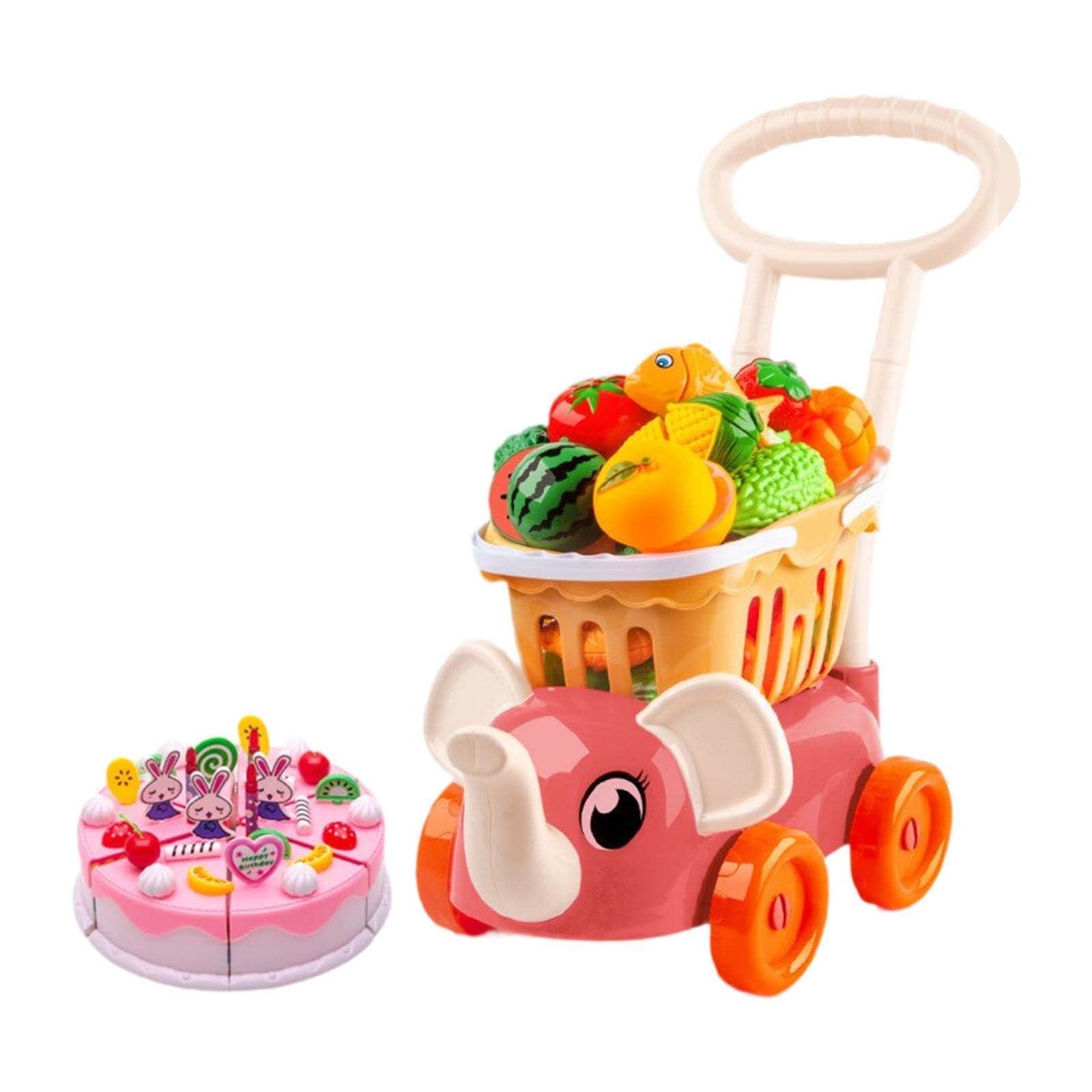 BINGLI Kids Shopping Cart Trolley Play Set with Pretend Food and ...
