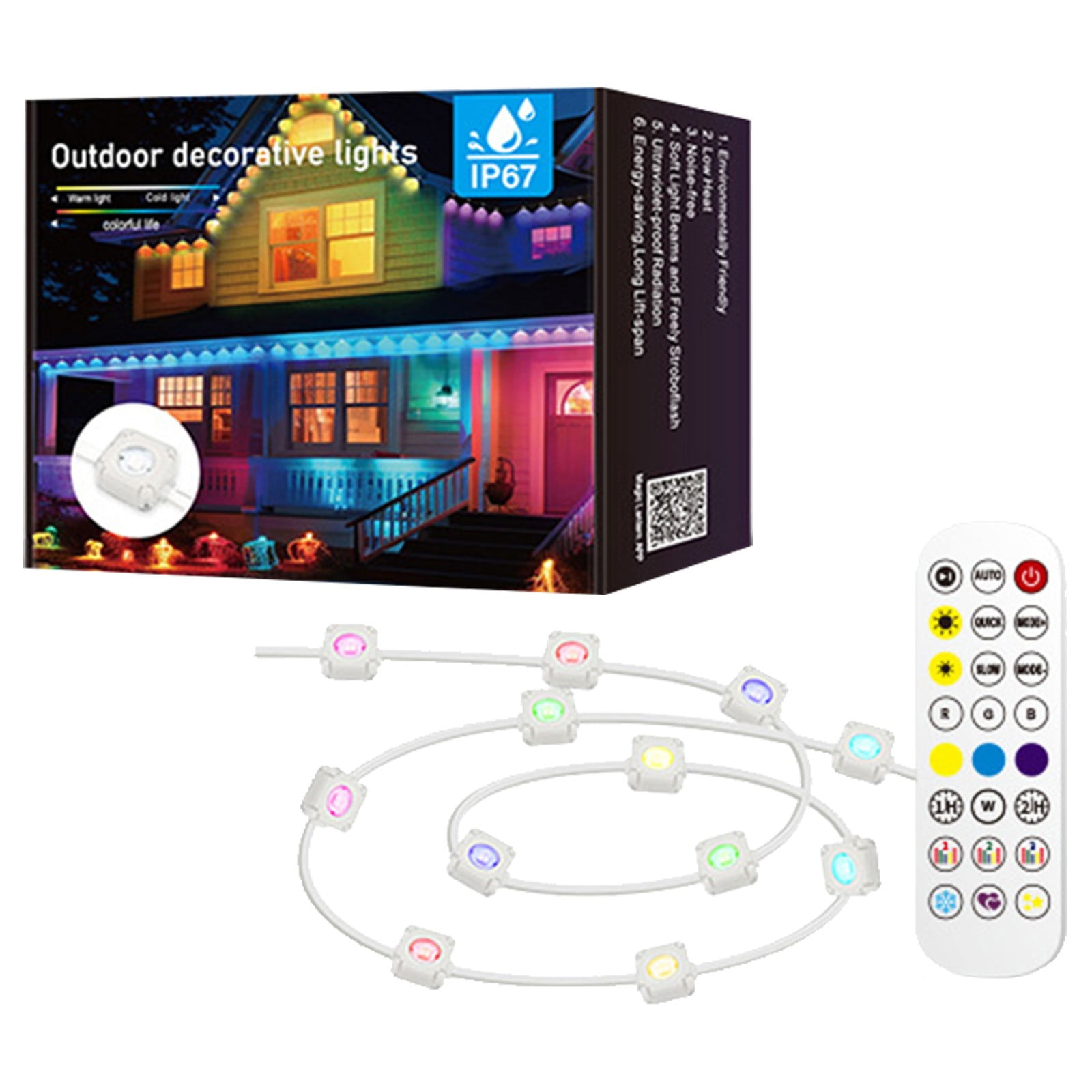 BINGLI Smart Outdoor Lights for House, 50ft with 30 Smart RGB+IC LED ...