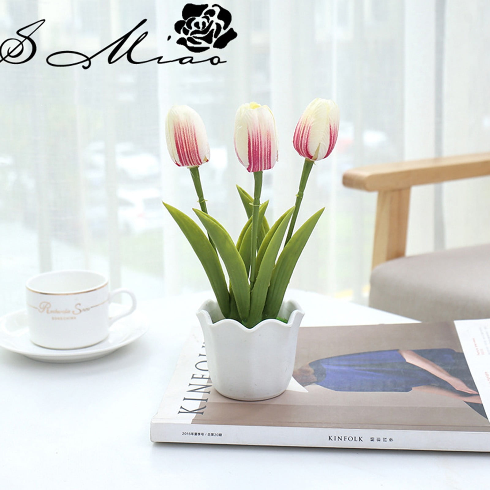 BINGLI Three-headed tuli‘ps flower bonsai creative ornament plant with ...