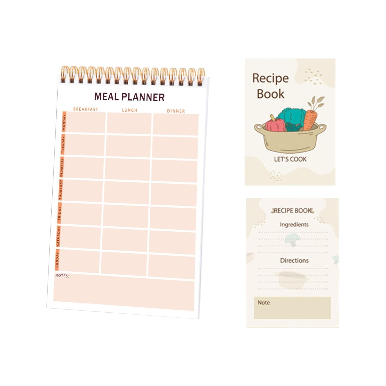 BINGLI Undated Tear Off Meal Planner Coil Book Meal Planner and Grocery List 25 Kitchen Cooking ...