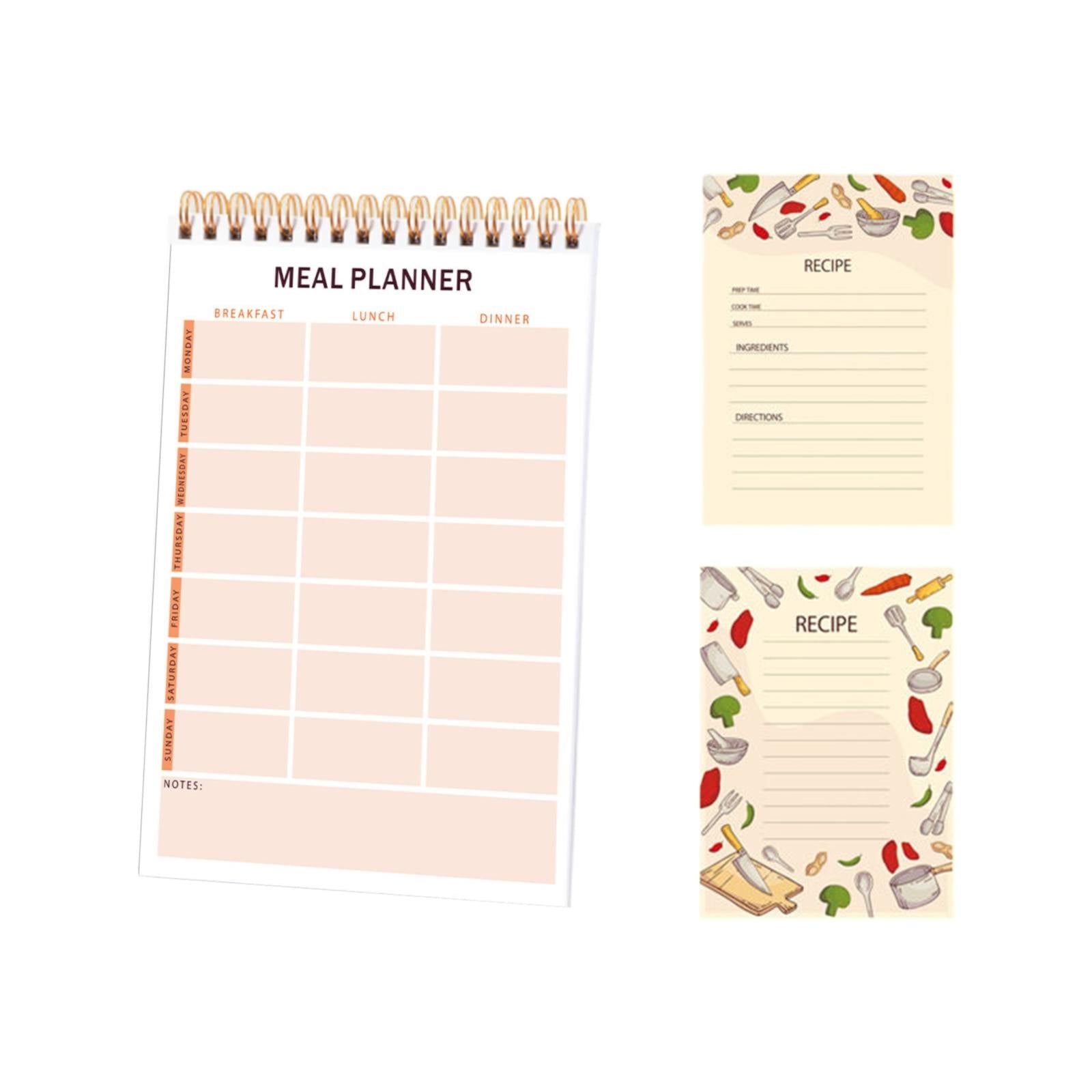 BINGLI Undated Tear Off Meal Planner Coil Book Meal Planner and Grocery ...