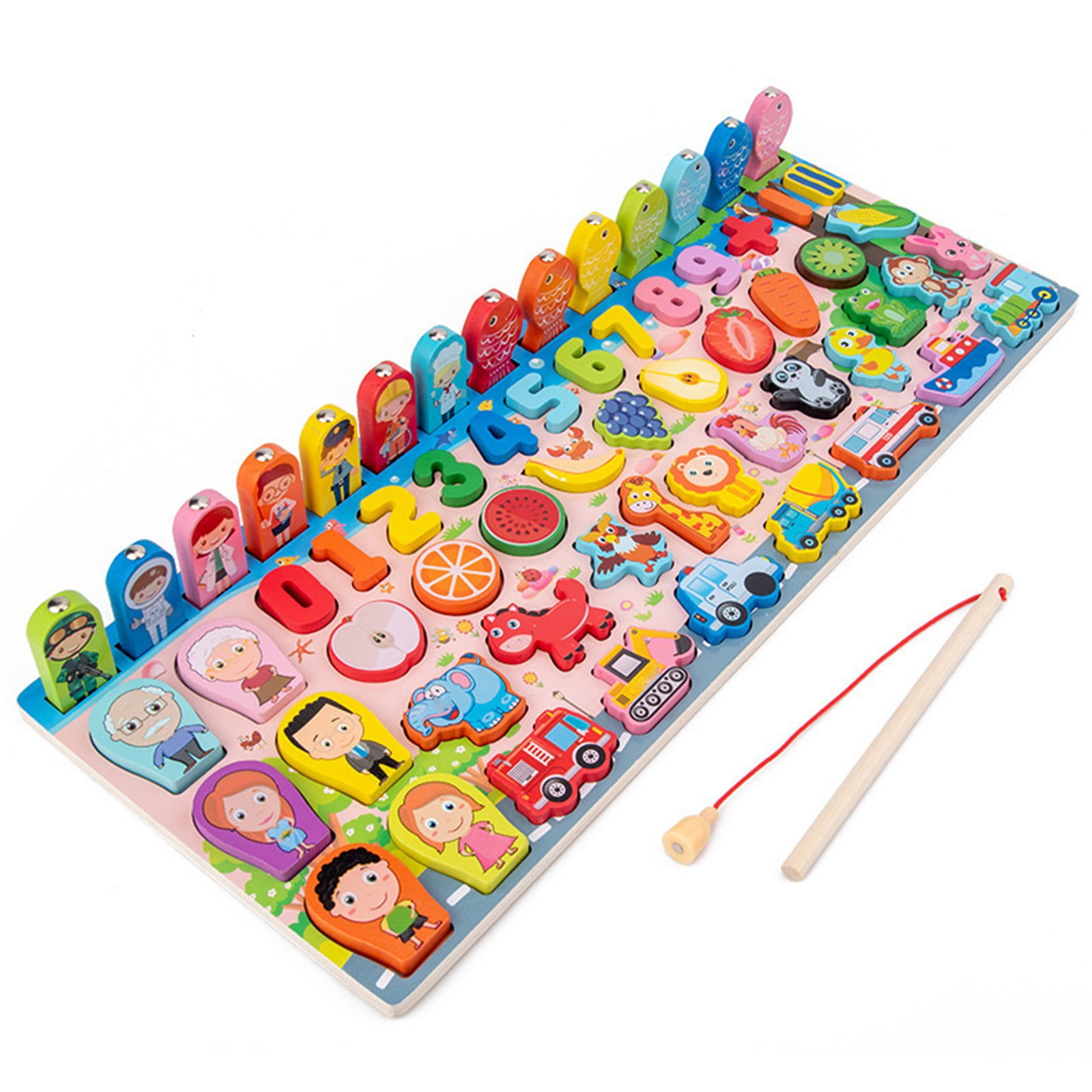 BINGLI Wooden Number Puzzle & Shape Sorter Toy - Math Counting Stacking ...