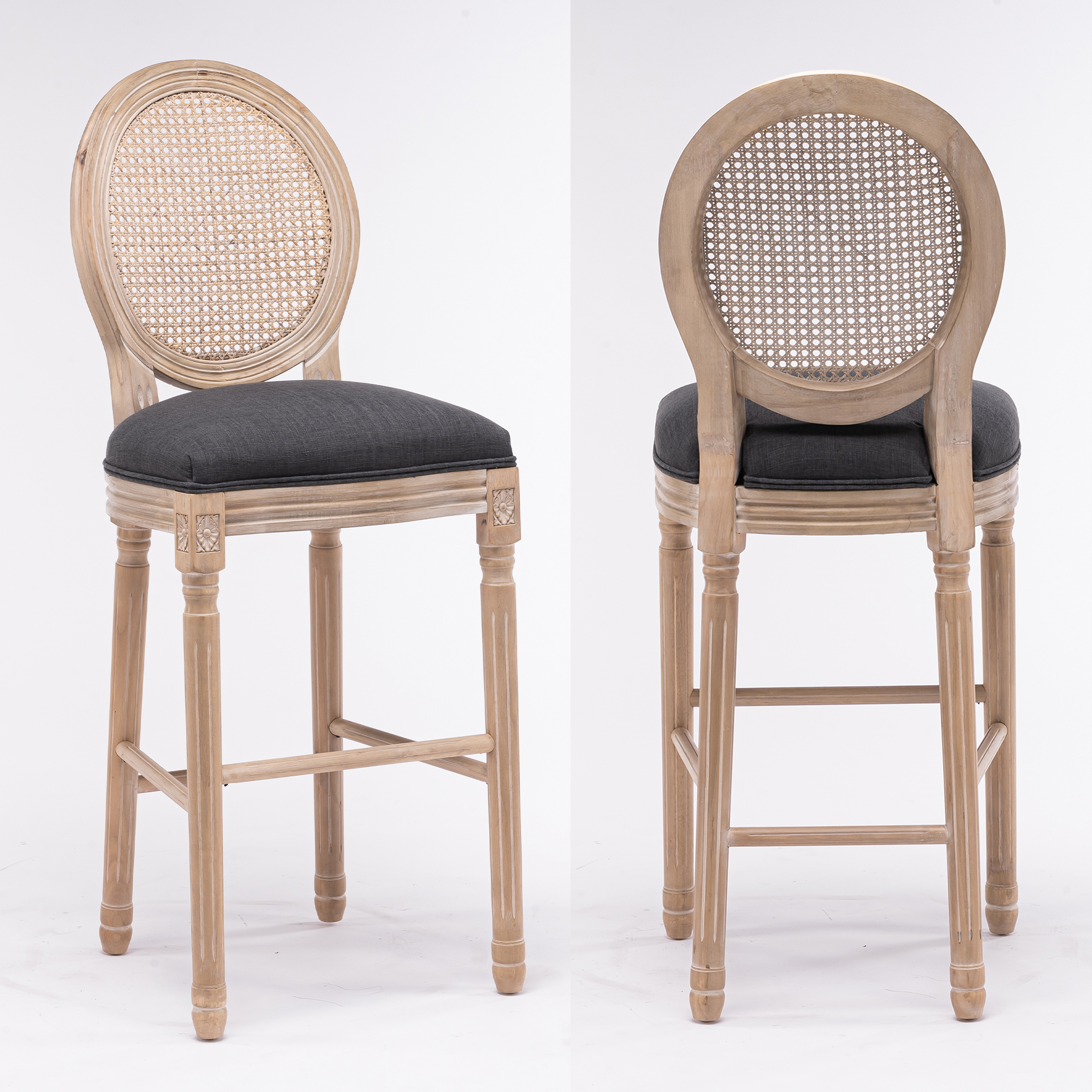 BINGONE Rattan Barstools Counter Stools Set of 2, French Country Wooden Barstools Vintage Chairs ...
