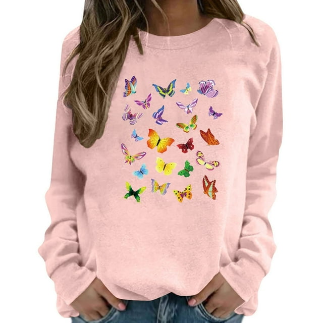 Bingruigs White Hoodie Womens Elegant Crew Neck Headless Print Loose