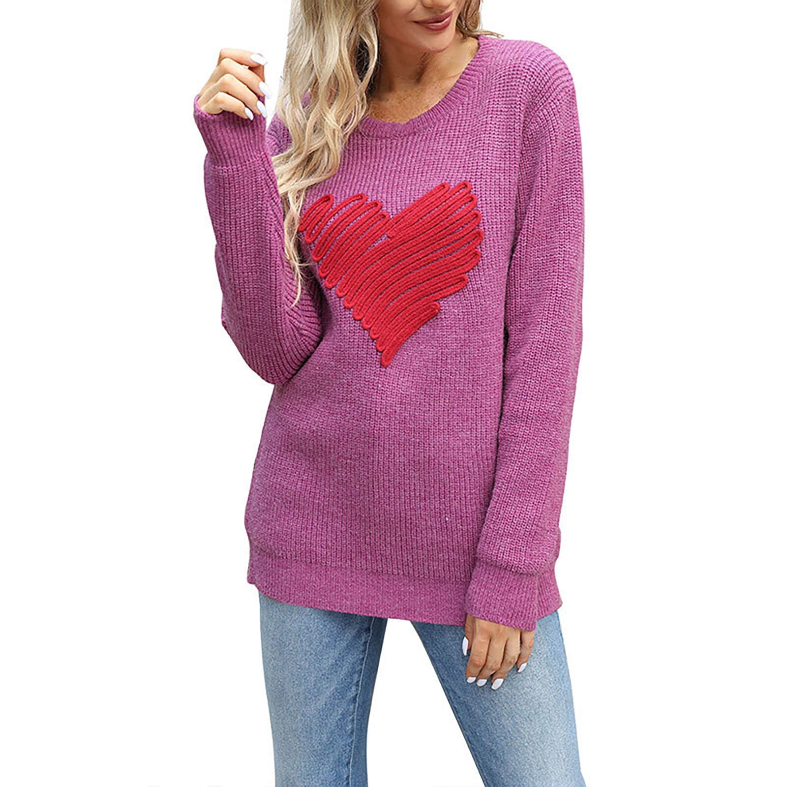 Bingruigs Womans Clothes Womens Loose Love Crew Neck Sweater With