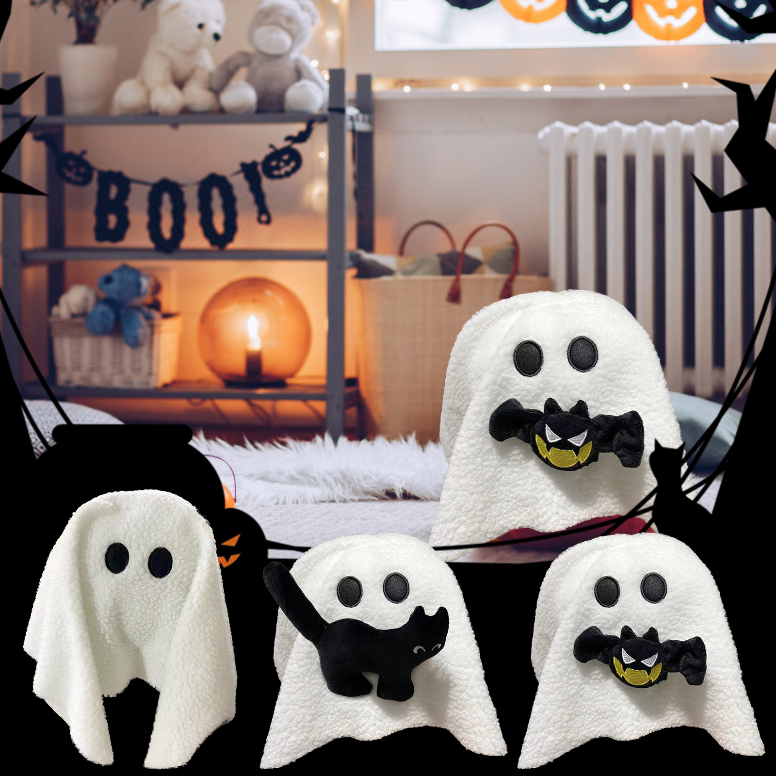BINGTAOHU Gus The Ghost with Pumpkin Pillow Halloween Plush Stuffed ...