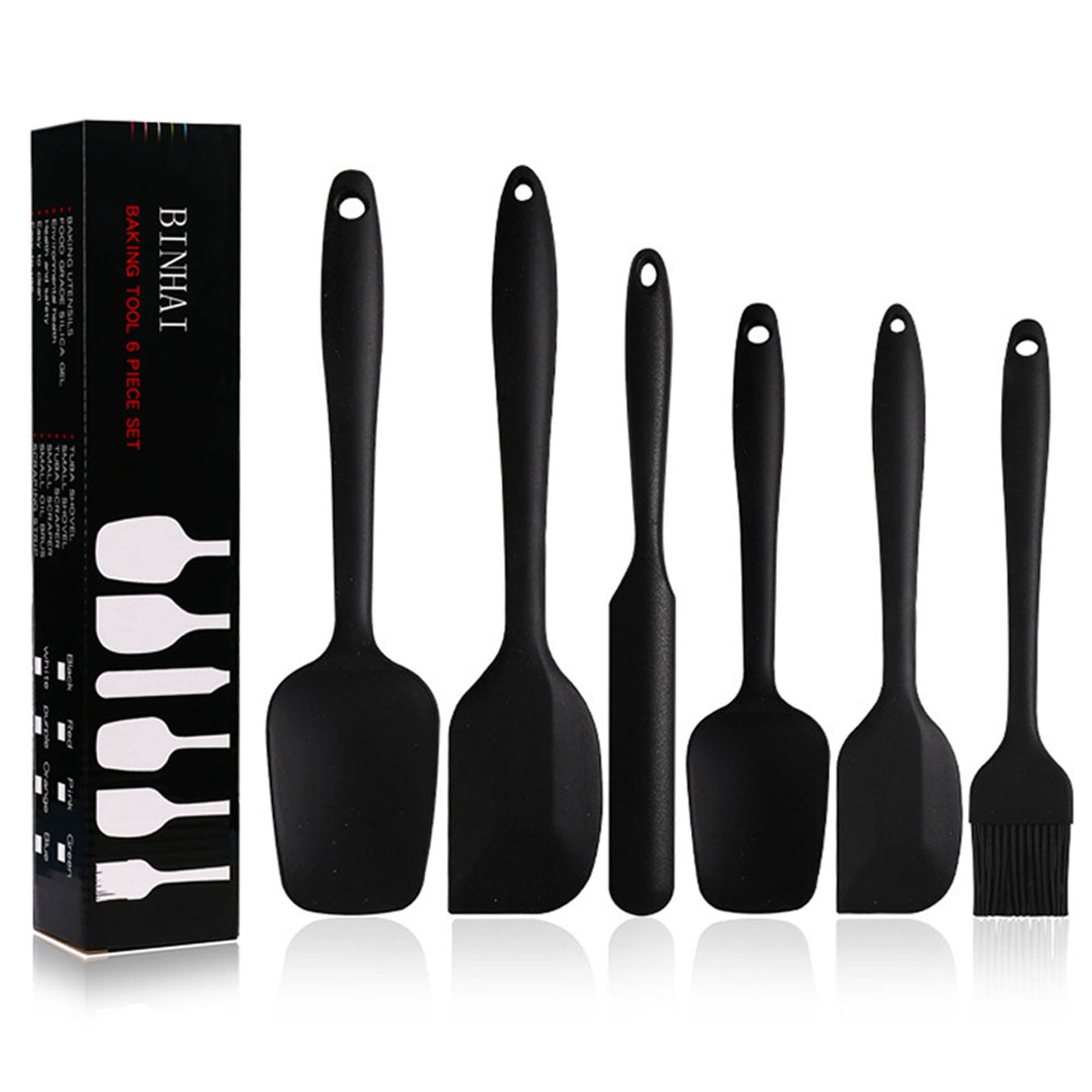 BINHAI Silicone Spatula Set - Black 6 Piece Non - Stick Rubber Spatula ...