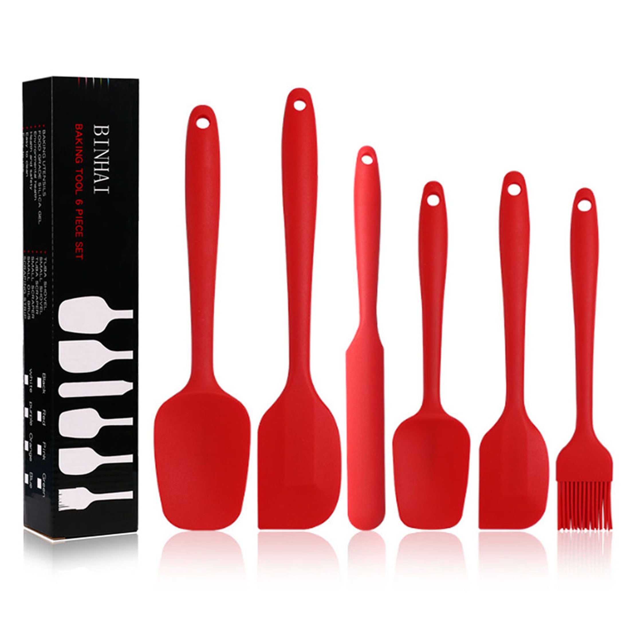 BINHAI Silicone Spatula Set - Red 6 Piece Non - Stick Rubber Spatula ...
