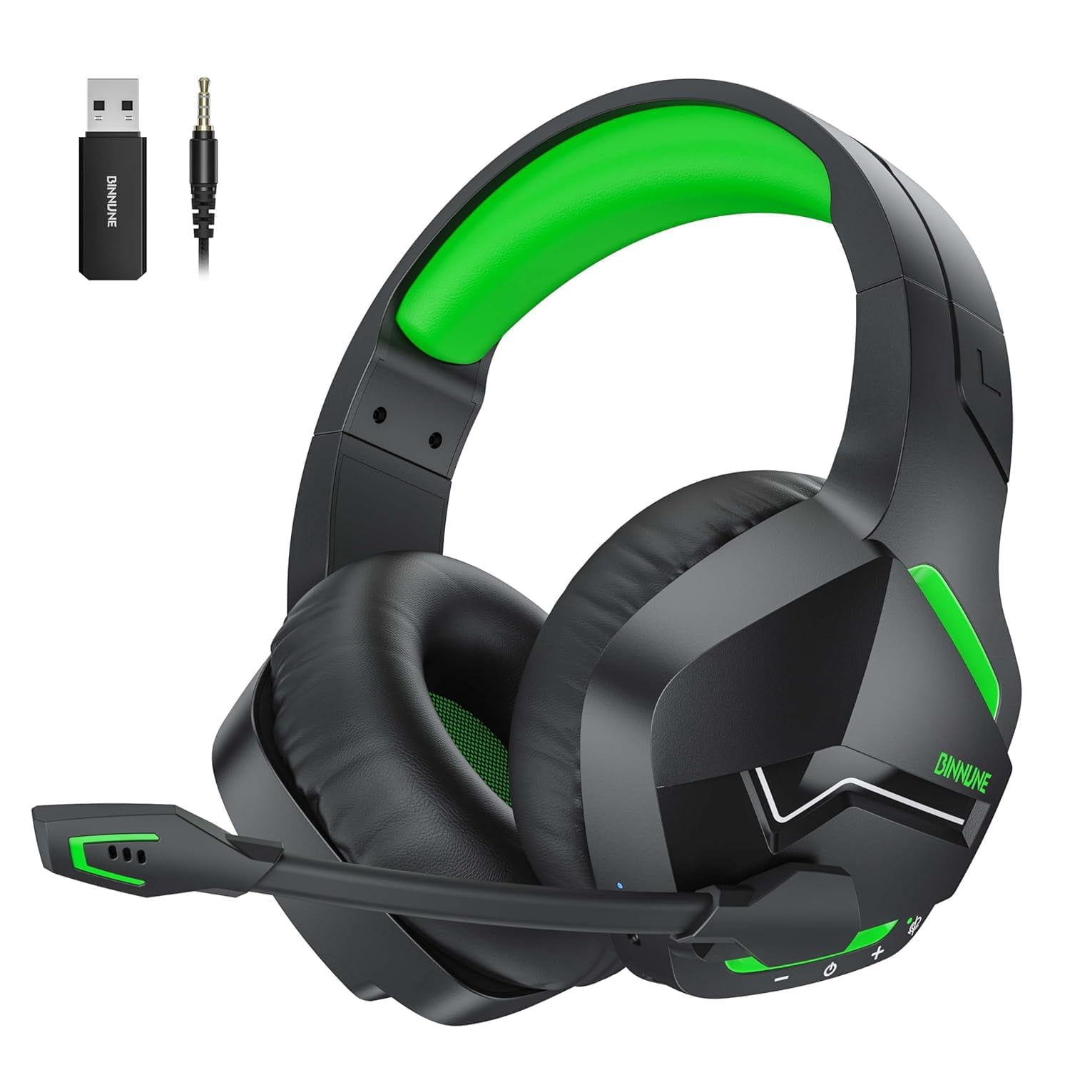 BINNUNE 2.4GHz Wireless Gaming Headset, Bluetooth 5.3 Gaming Headphones ...