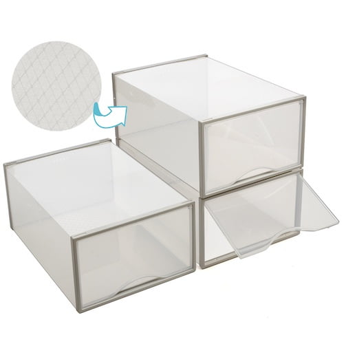 BINO 3-Pack Plastic Stackable Shoe Box Set , Clear Foldable Shoe ...