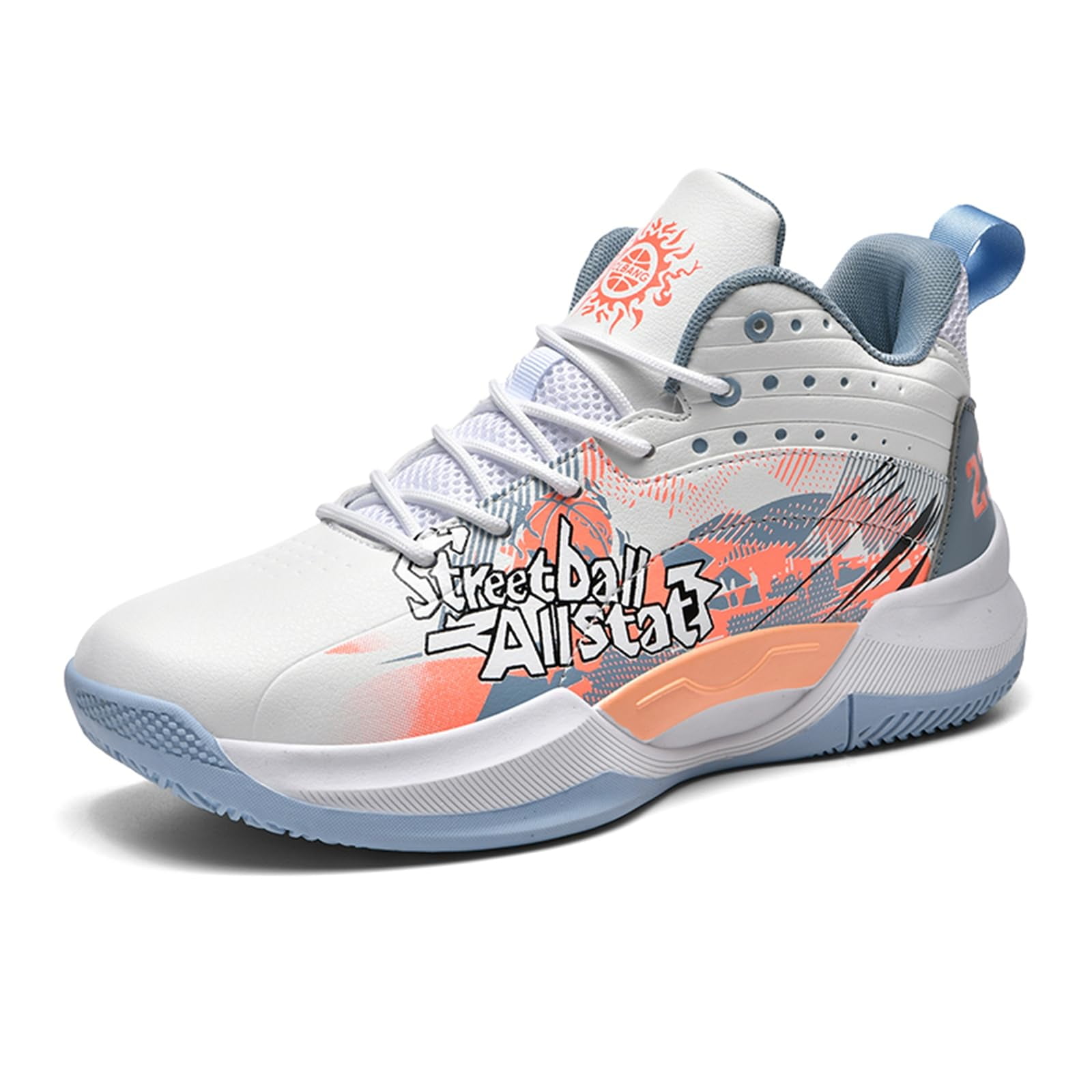 BINQER Men's Basketball Shoes High-Top Leather Round-Toe Lace-Up with ...
