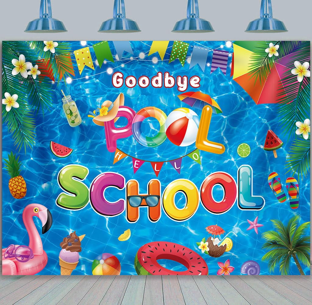 BINQOO Goodbye Pool Hello School Backdrop End of Summer Holiday Pool ...