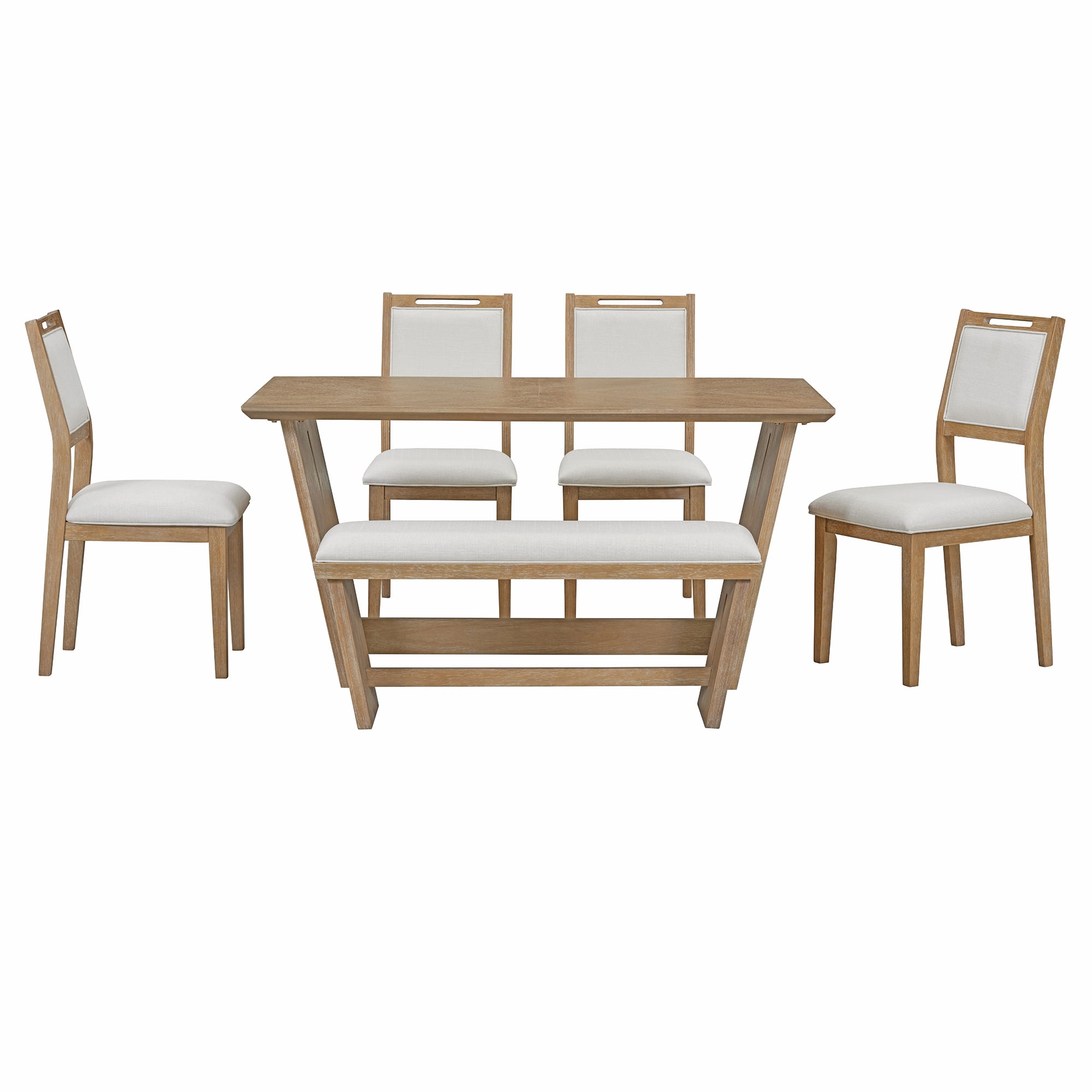 BINUFF 6-Piece Retro Dining Set, 1 Rectangular Table with Stable ...