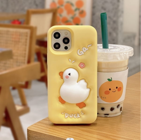 BINUFF Cute Yellow Expanding Duck iPhone Case, Full Protective Silicone ...