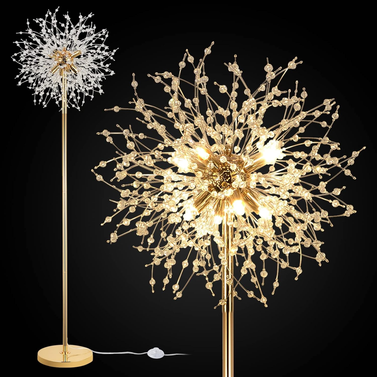 BINUFF Modern Firework Crystal Shiny Chrome Finish 69" Standing Lamp ...