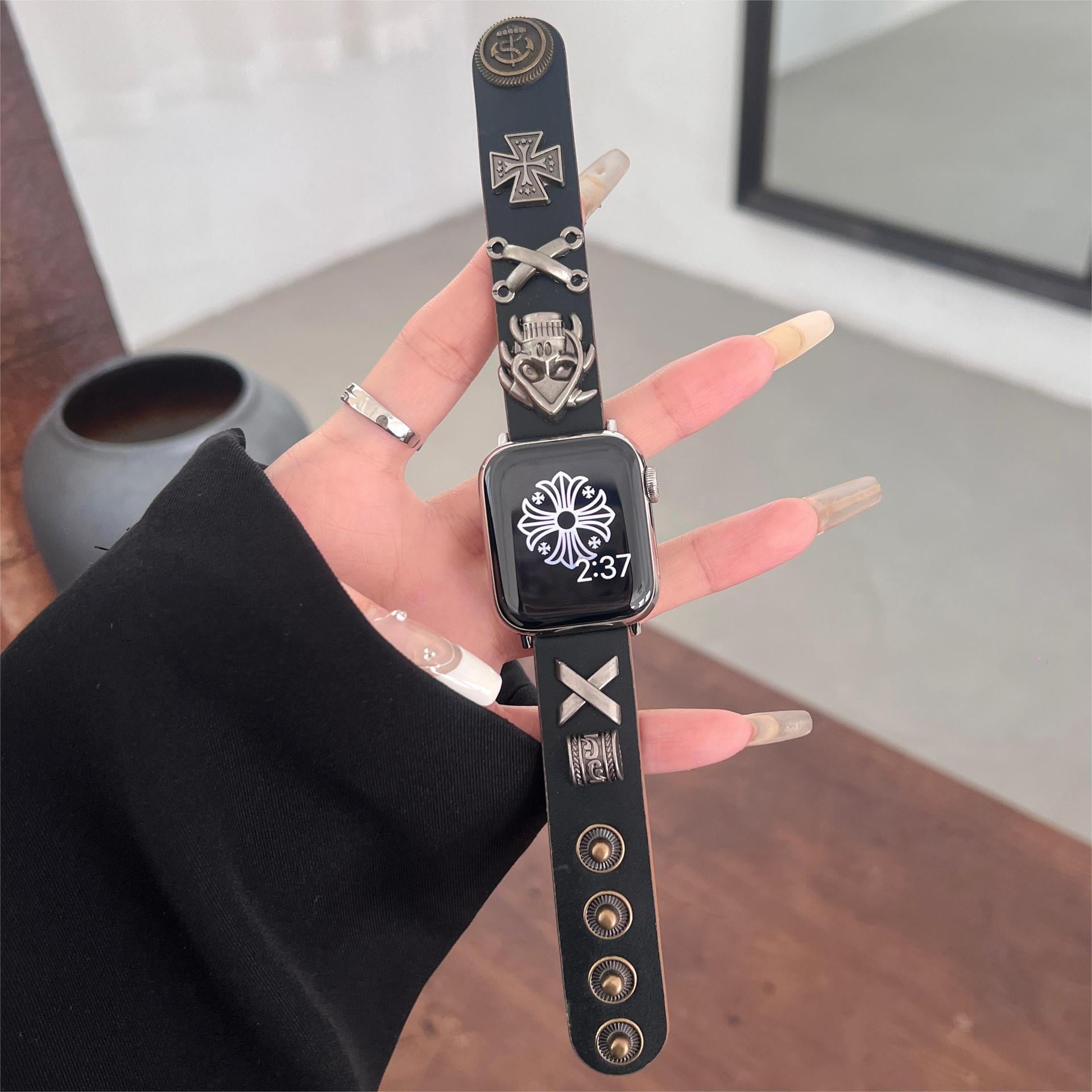 BINUFF Retro Punk Style Rivets Leather Smartwatch Bands for Apple Watch ...