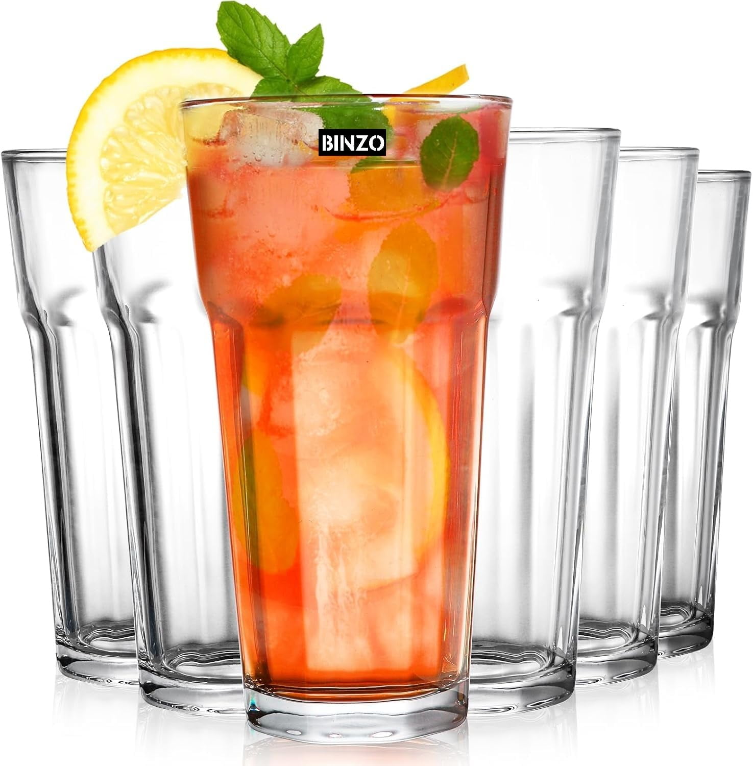 BINZO 500 ml Big Glass Set of 6 for Mocktail Cold Drinks Cocktails Ice ...