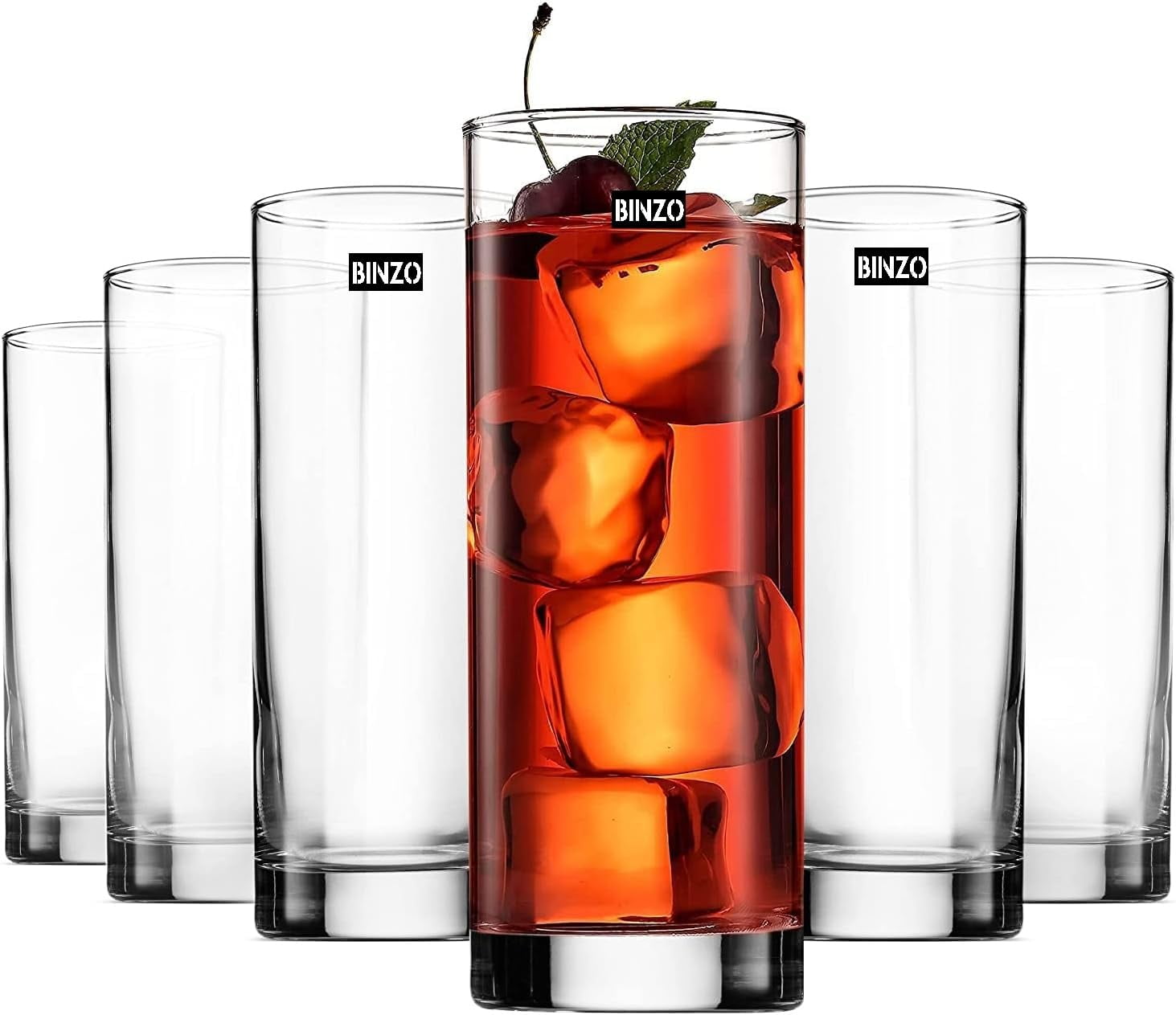 BINZO Highball Tall Drinking Glasses Set of 6 300 ml Long Glass Tumblers for Juice Water Cold ...