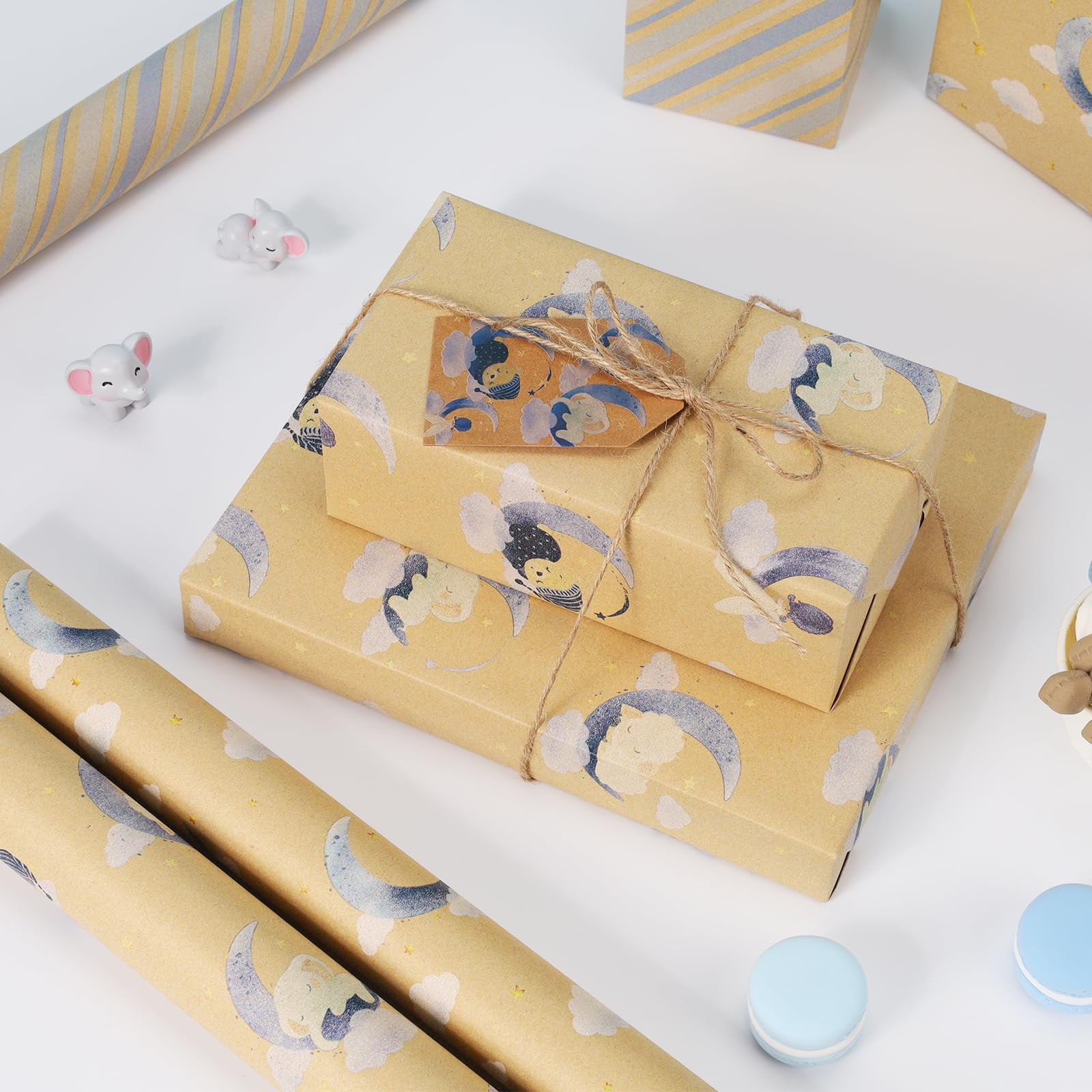 BIOBROWN Baby Wrapping AJH3 Paper with Tags, Jute String - 17 Inch X 10 ...