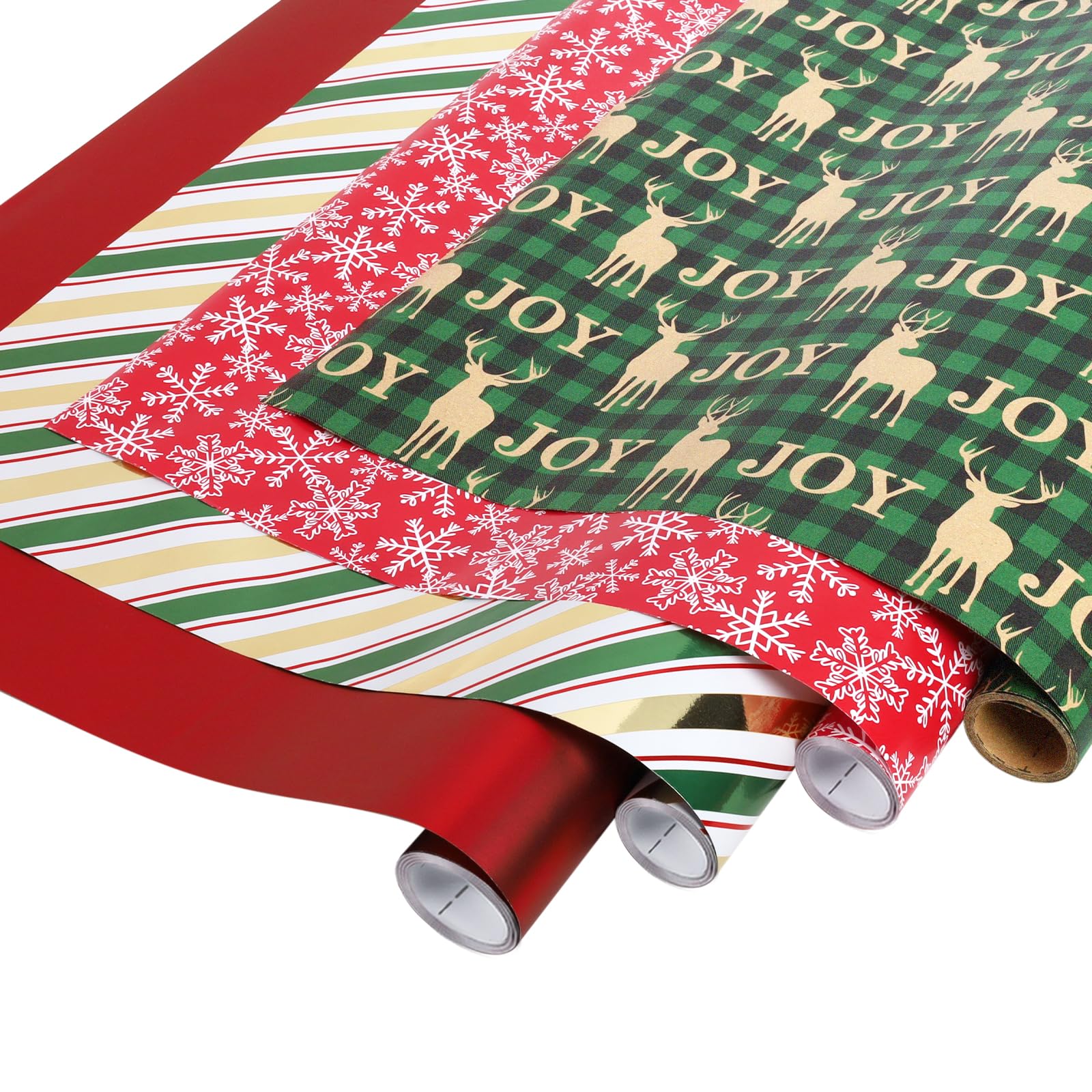 BIOBROWN Christmas Wrapping Paper DHF10 Roll Set - 17" x10' Per Roll (4 ...