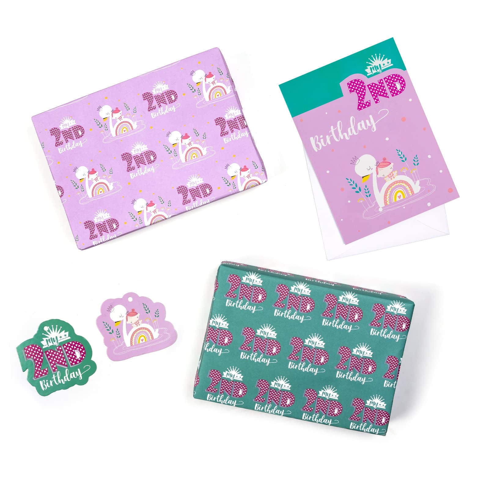 BIOBROWN Happy 2nd Birthday Wrapping Paper Sheets for Girls Including ...