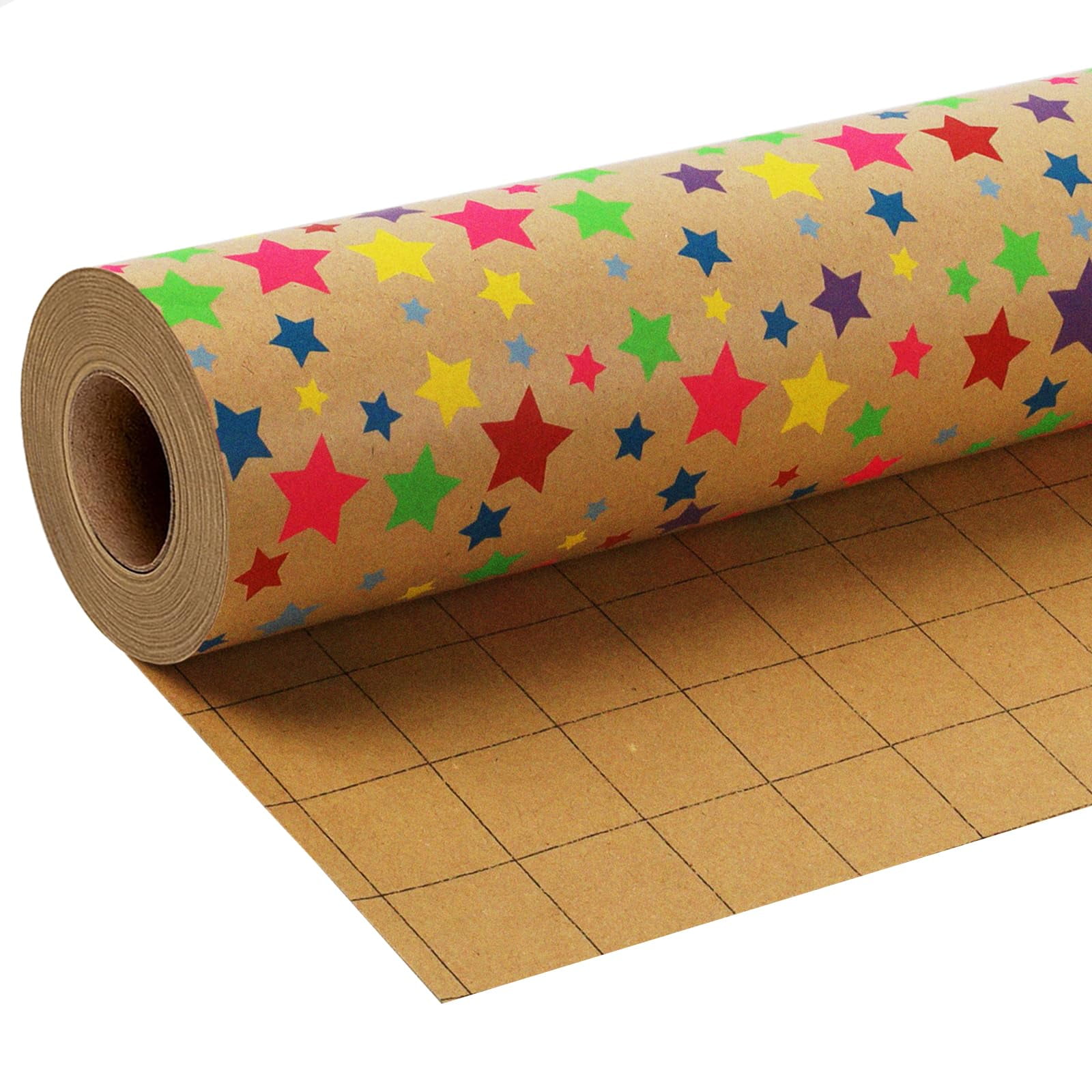 BIOBROWN Kraft Wrapping Paper SSF20 Roll Colorful Stars Design Perfect ...
