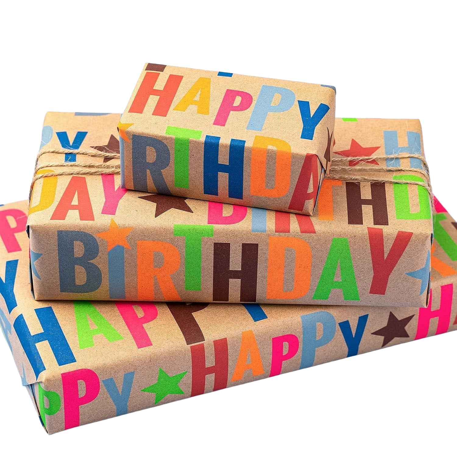 BIOBROWN Kraft Wrapping PriNst Paper Roll Colorful Text Happy Birthday ...
