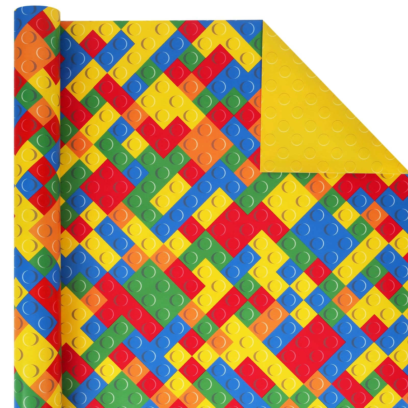 BIOBROWN Reversible Building Blocks Wrapping Paper AIS1 for Boys Girls ...