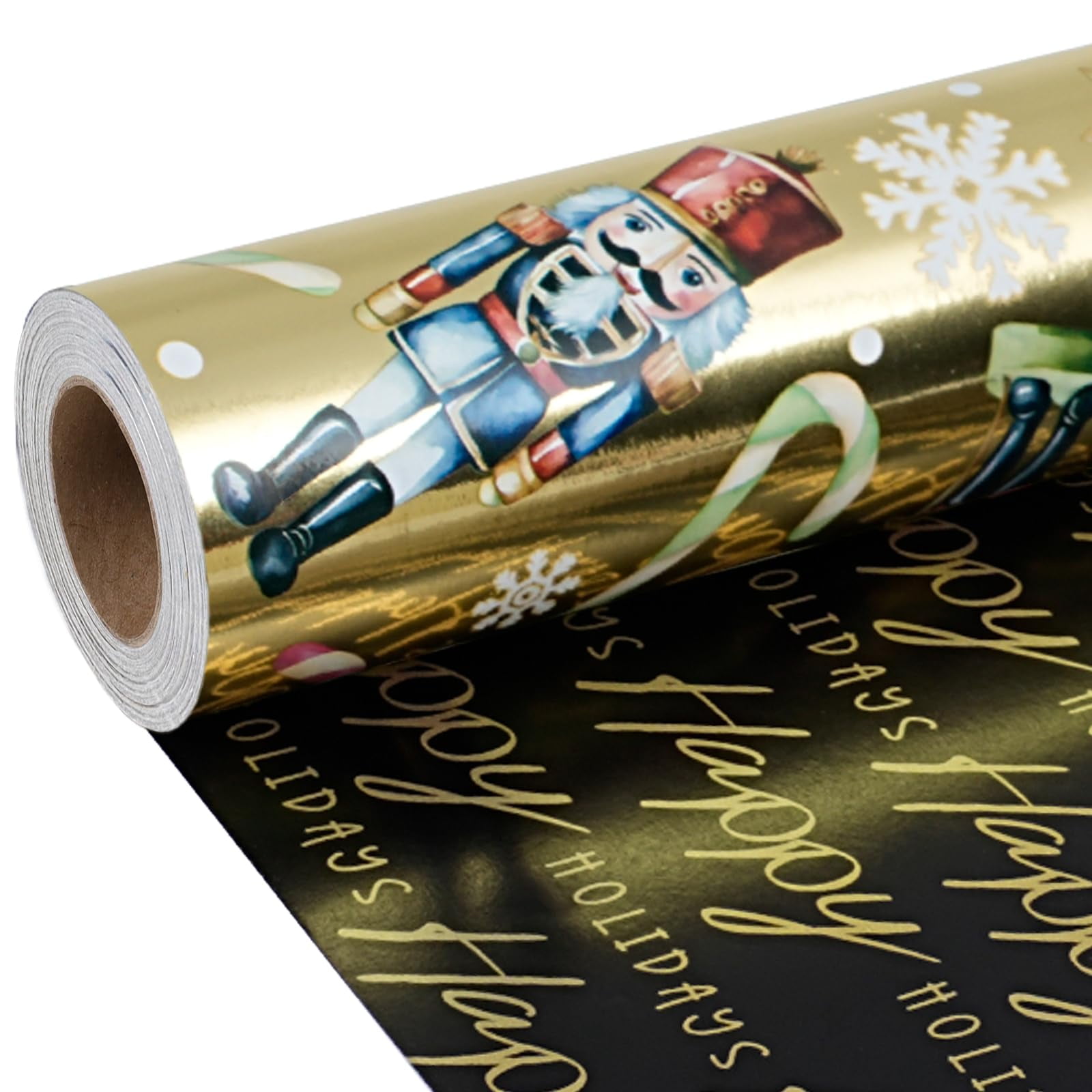 BIOBROWN Reversible Christmas Nutcracker VTF5 Wrapping Paper, 17 Inch ...