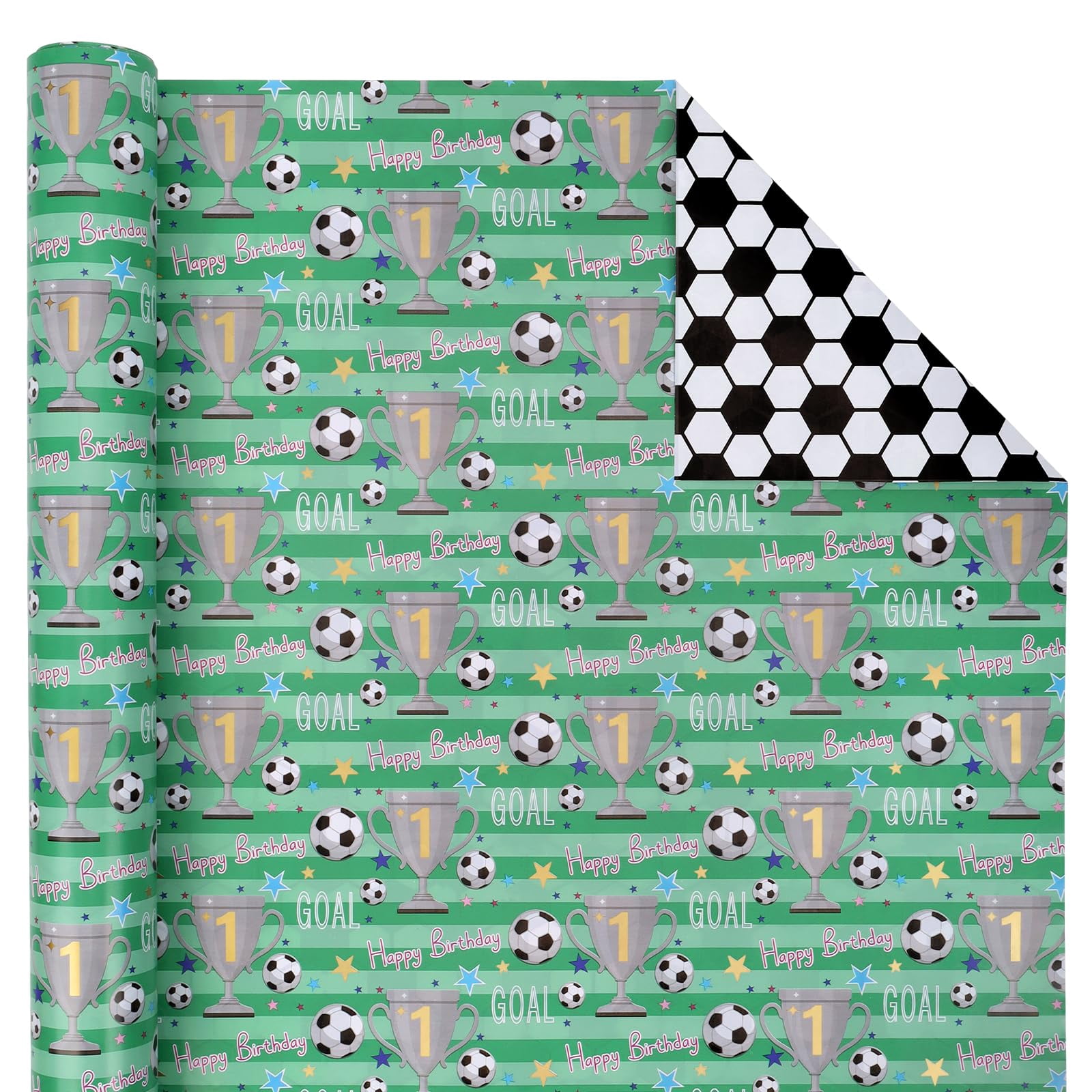 BIOBROWN Reversible Soccer Wrapping KEF16 Paper for Kids Boys - 17 Inch ...