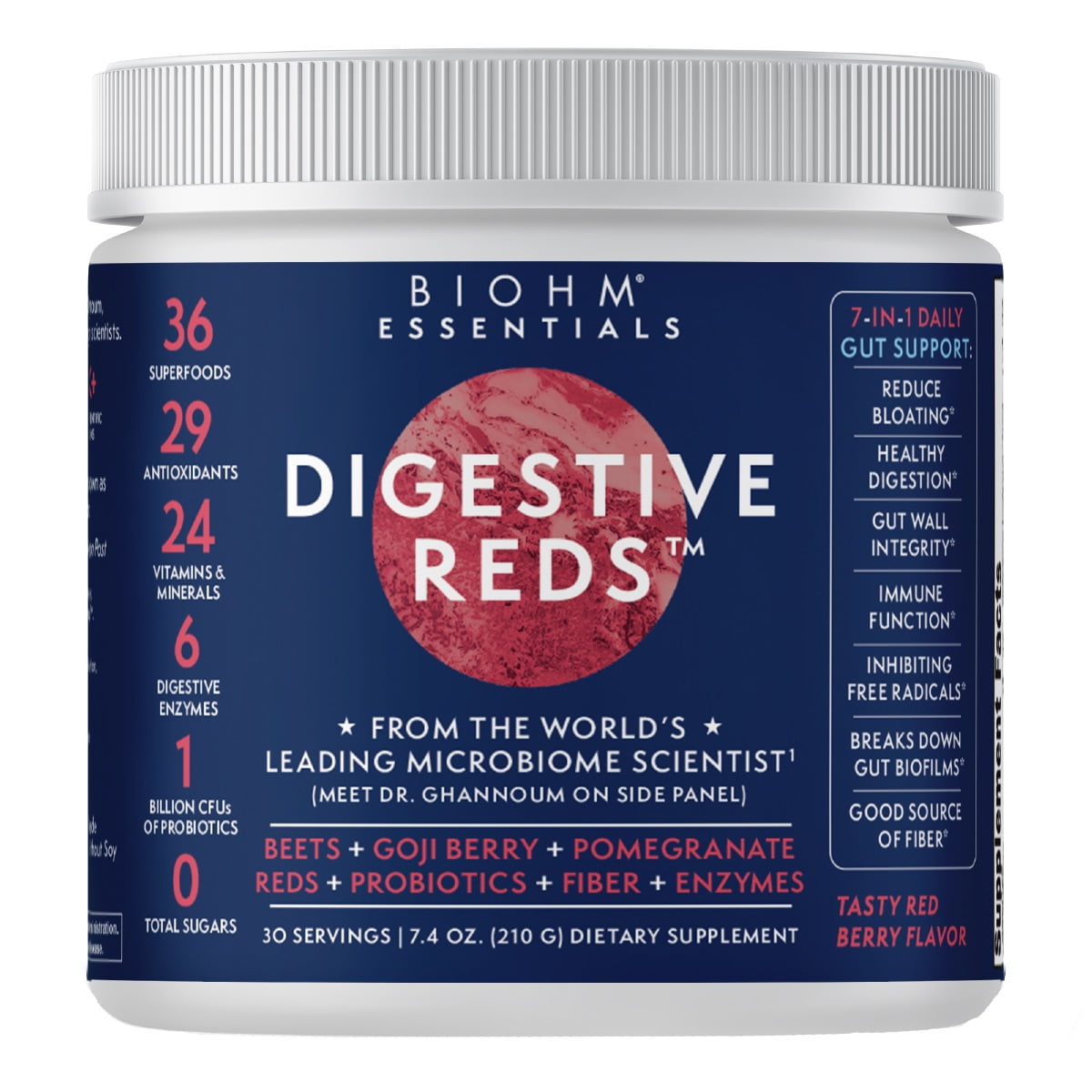 BIOHM Digestive Reds Powder, Probiotics, Red Berry Flavor, 7.4 oz, 30 ...