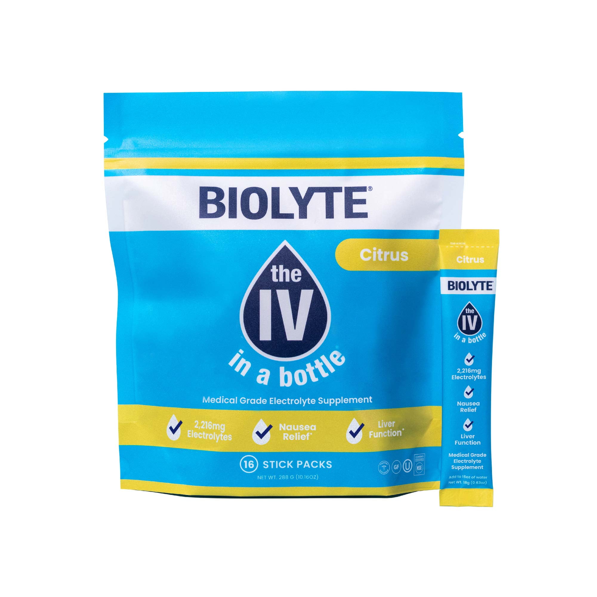 BIOLYTE Electrolyte Powder Packet Drink Mix for Rapid Hydration, Citrus ...