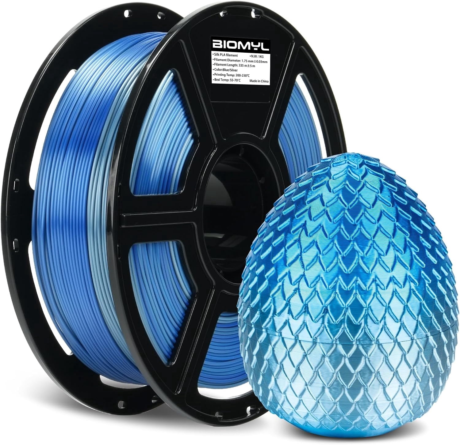 BIOMYL BIOMYL Silk Dual Color Filament, Blue to Silver Gradient, Smooth Color-Changing 3D ...