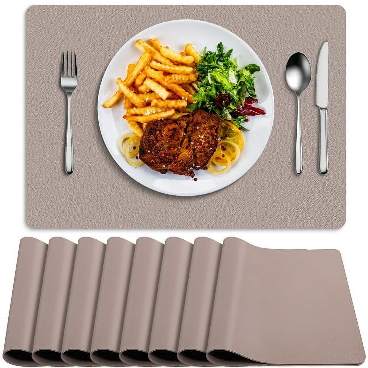 BIPASION Placemats Set of 8, Heat Resistant Luxury Leather Placemats ...