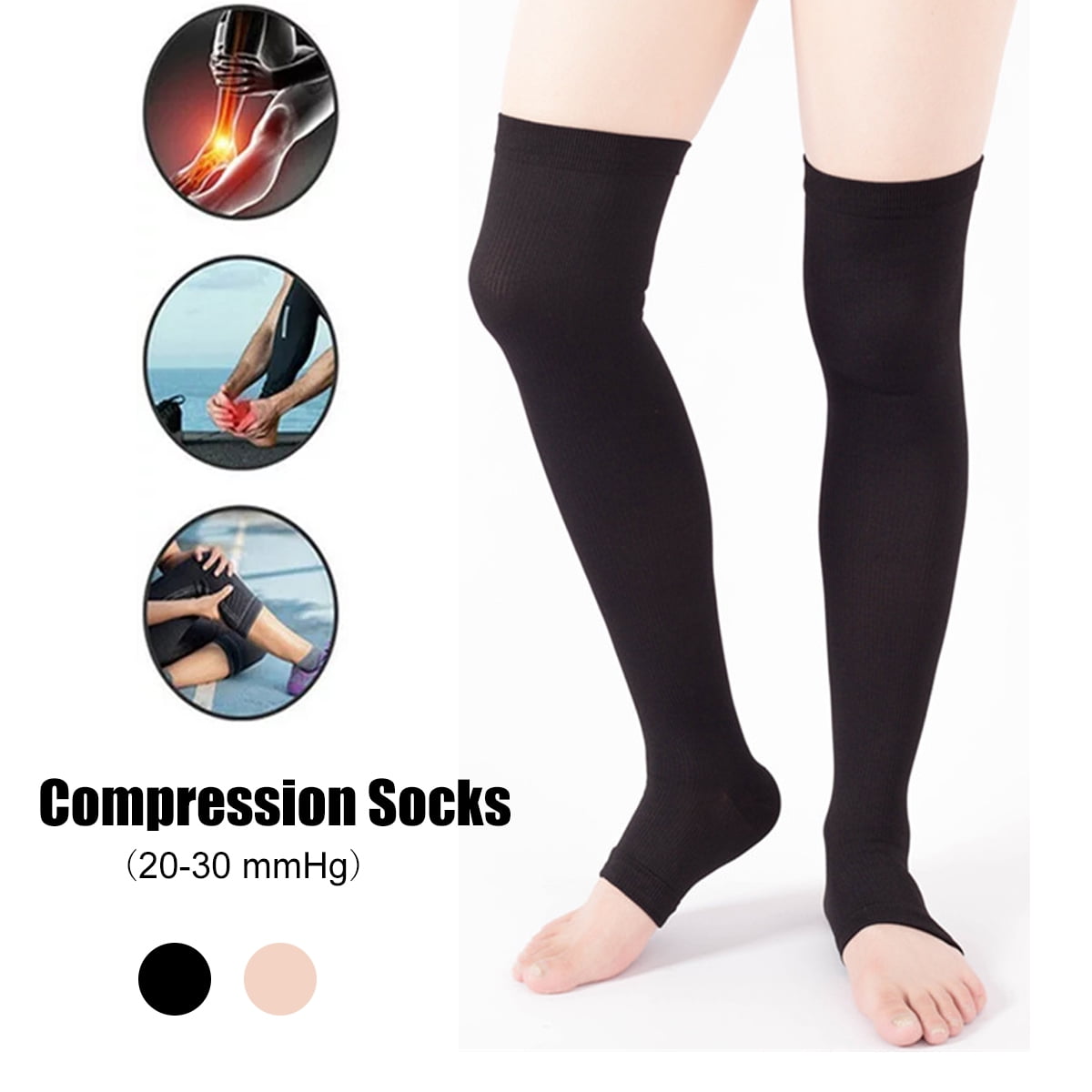 BIPOOBEE Open Toe Sock Compression Socks Women Men Knee High Support ...