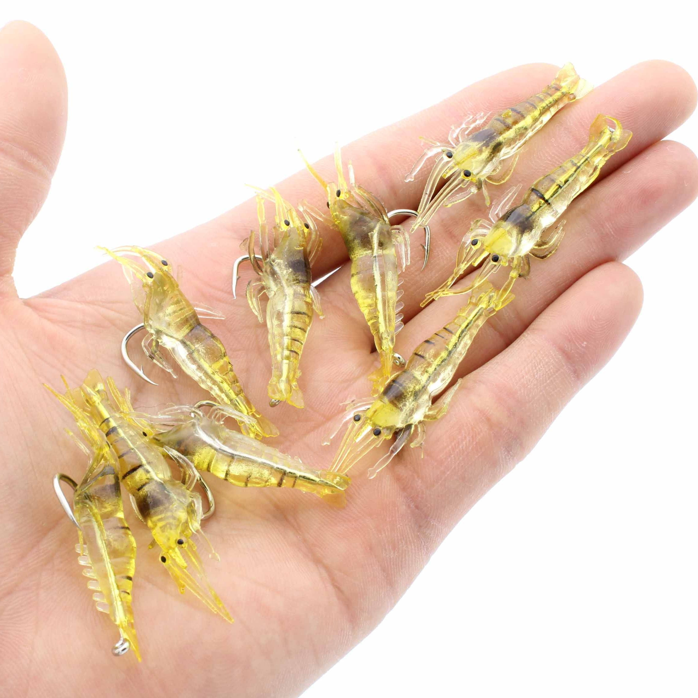 BIQIANWO 10pcs Glow-in-the-Dark Silicone Shrimp Fishing Lure with Hooks - Realistic Soft Prawn ...