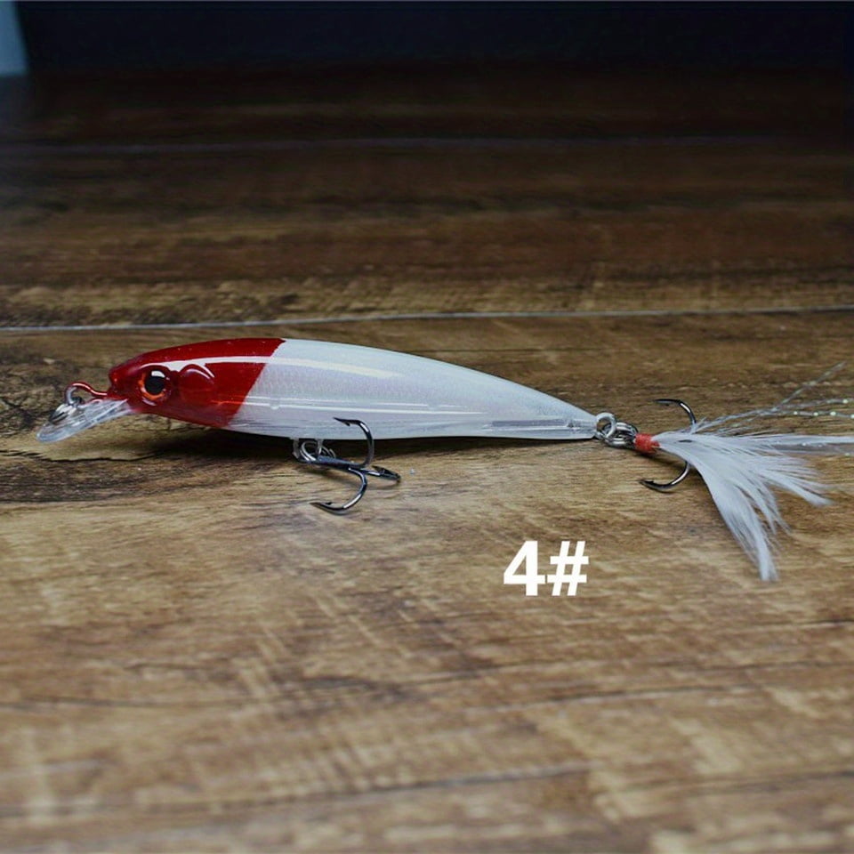 BIQIANWO 1pc 3D Sinking Bionic Minnow Fishing Lure with Artificial feather hook Laser Eyes ...