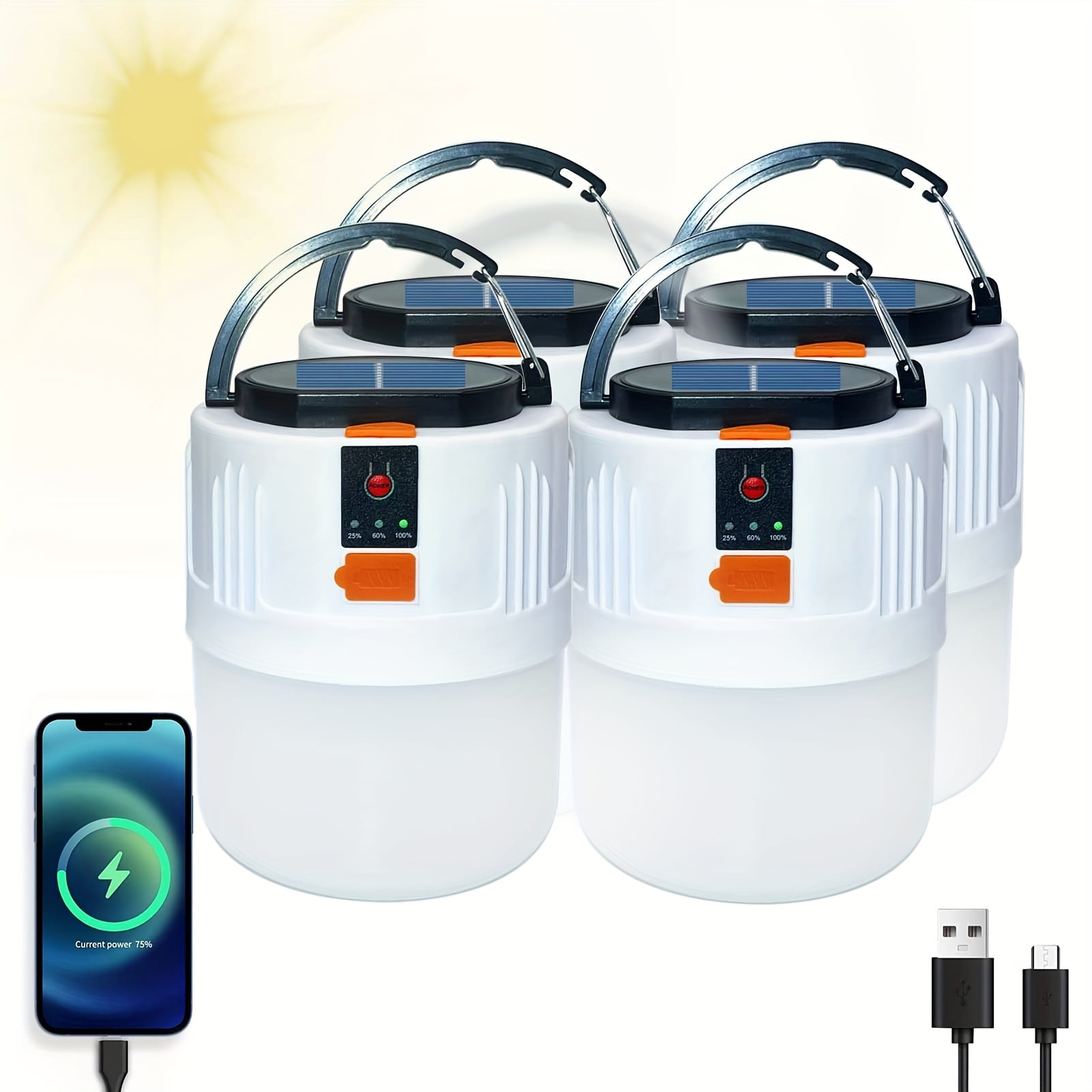 BIQIANWO 2/4 PCS Solar Lanterns, LED Camping Lantern Rechargeable ...