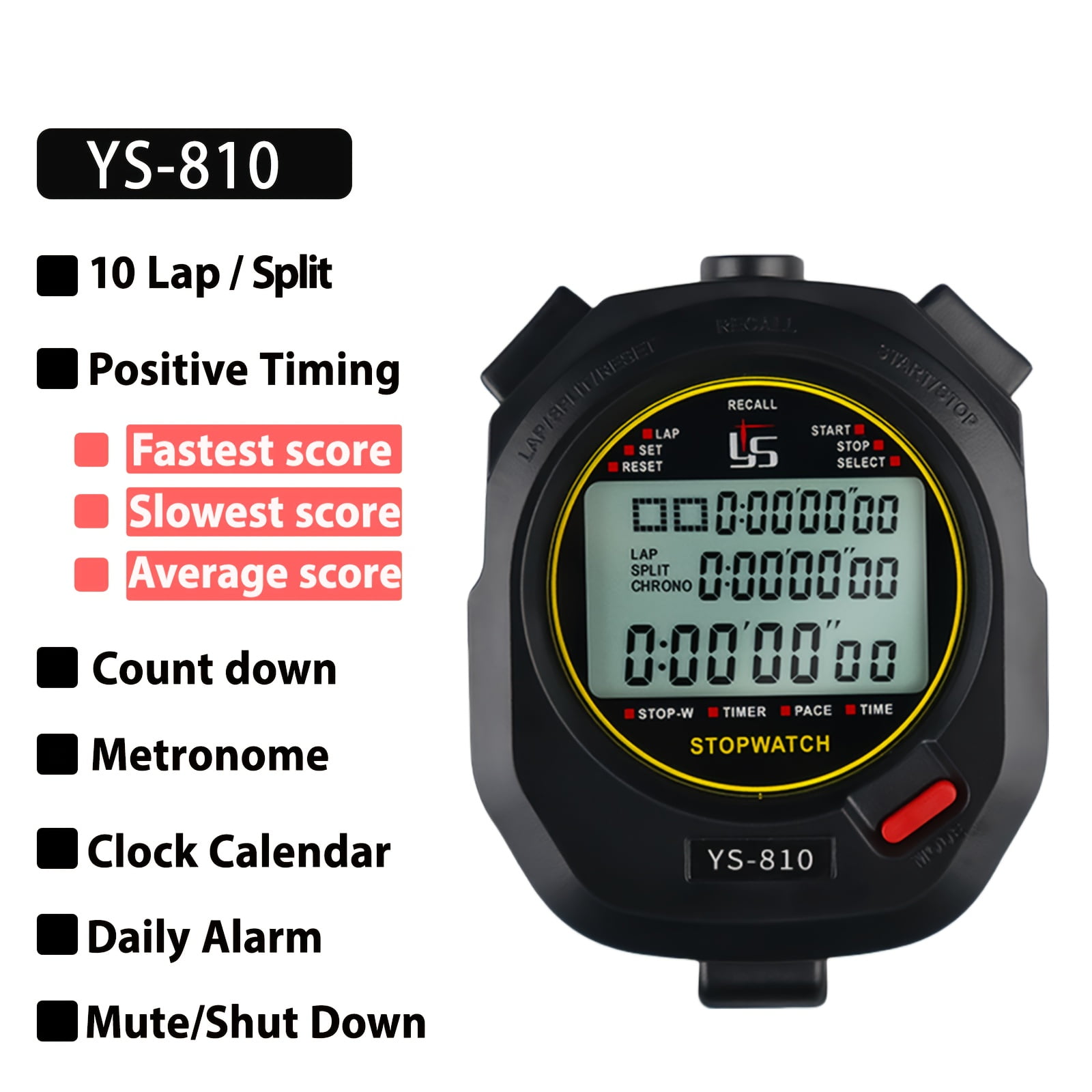 BIQIANWO Digital Sports Stopwatch Timer, Multi Lap/Segmented Memory Stopwatch, Calendar Alarm ...